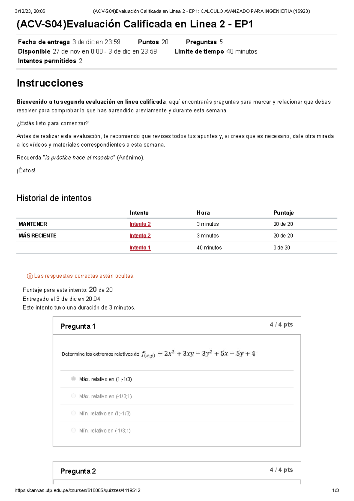 (ACV-S04)Evaluación Calificada en Linea 2 - EP1 Calculo Avanzado PARA Ingenieria (16923) - 3/12 ...