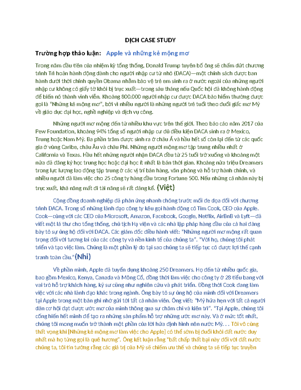 Translate Case-Group 2 - DỊCH CASE STUDY Trường hợp thảo luận: Apple và những kẻ mộng mơ Trong ...