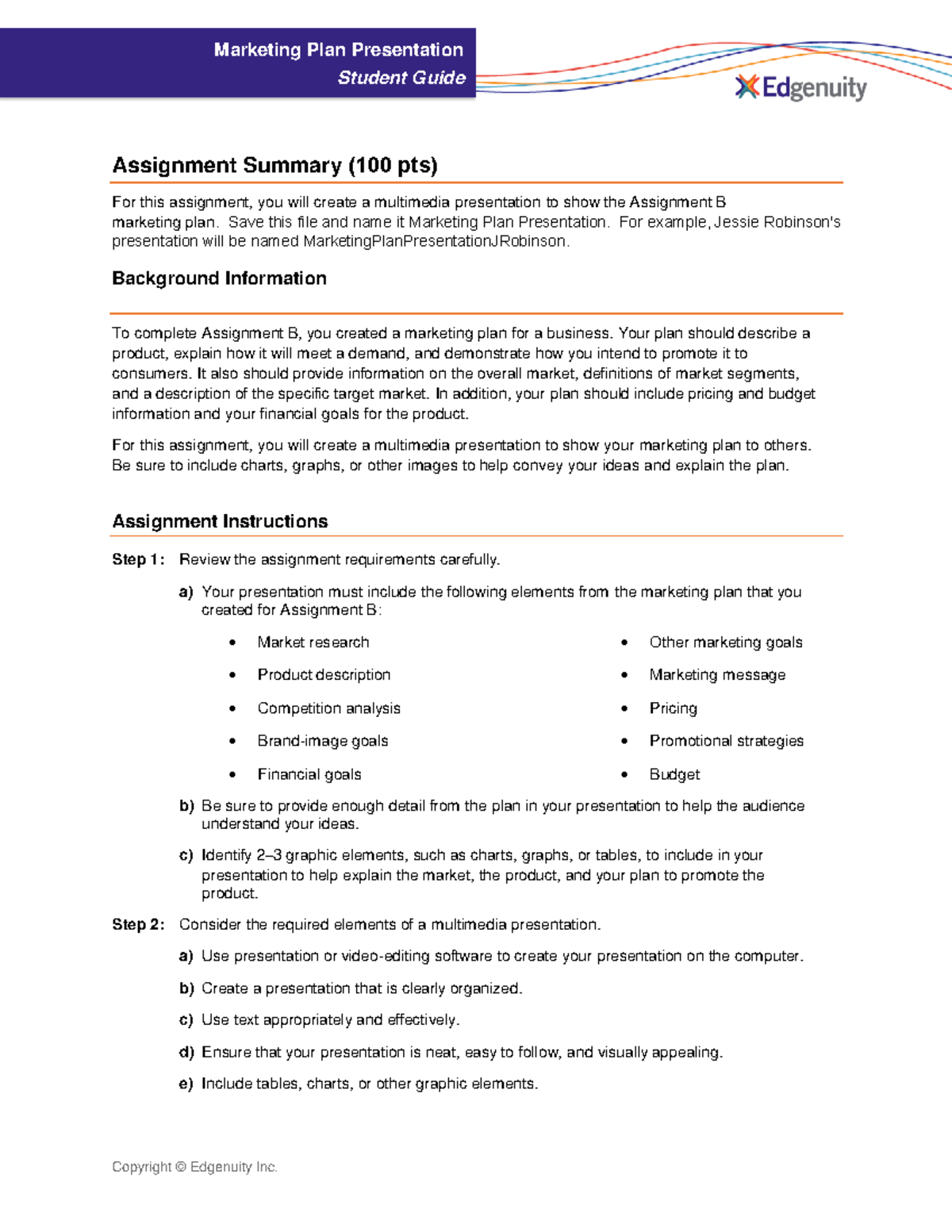 Project Final Assignment C Student Guide - Copyright © Edgenuity Inc ...