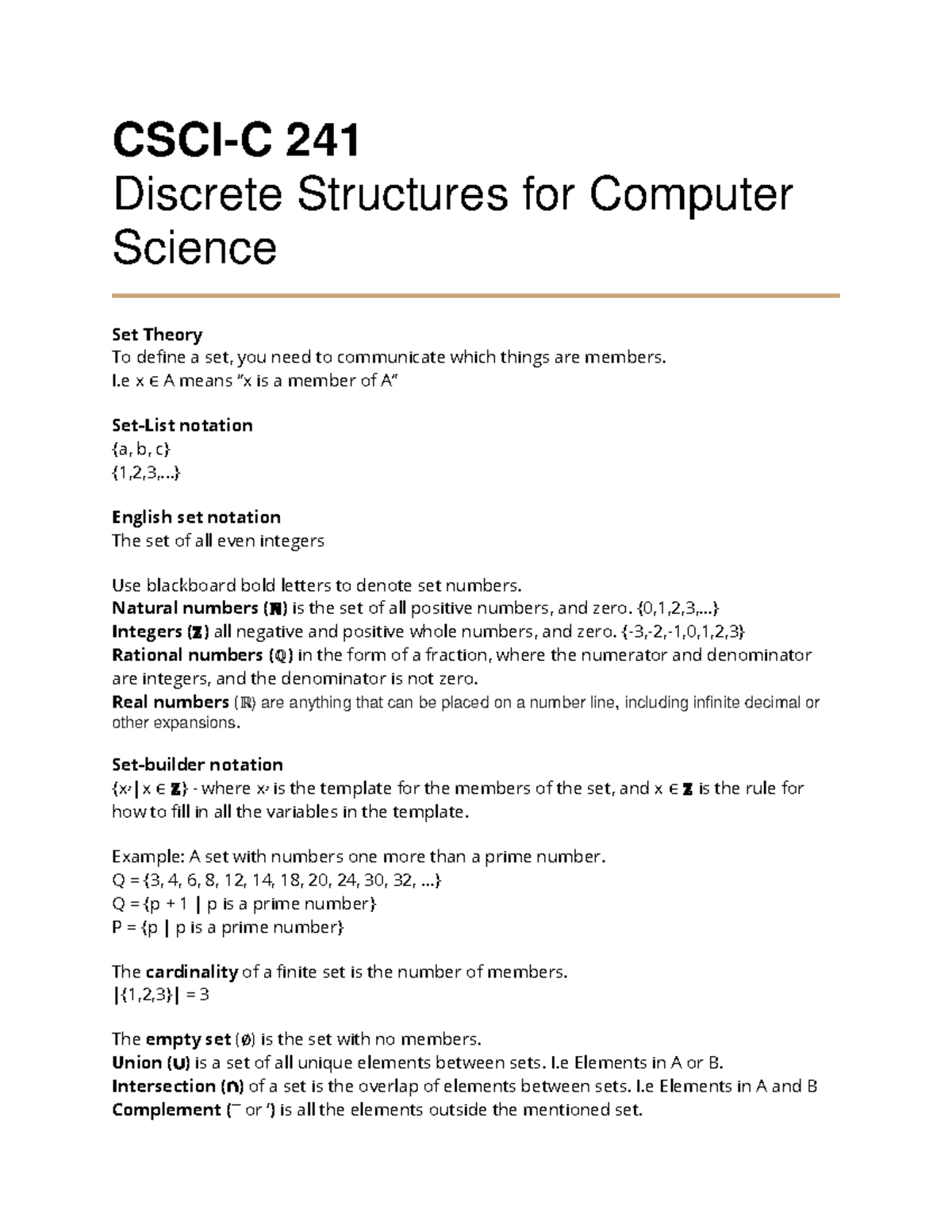 Set Theory 21 25 Csci C 241 Discrete Structures For Computer