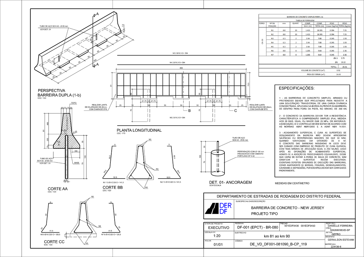 Projexbar - aula - A BARREIRA DE CONCRETO SIMPLES PERFIL 1b TABELA DE ...