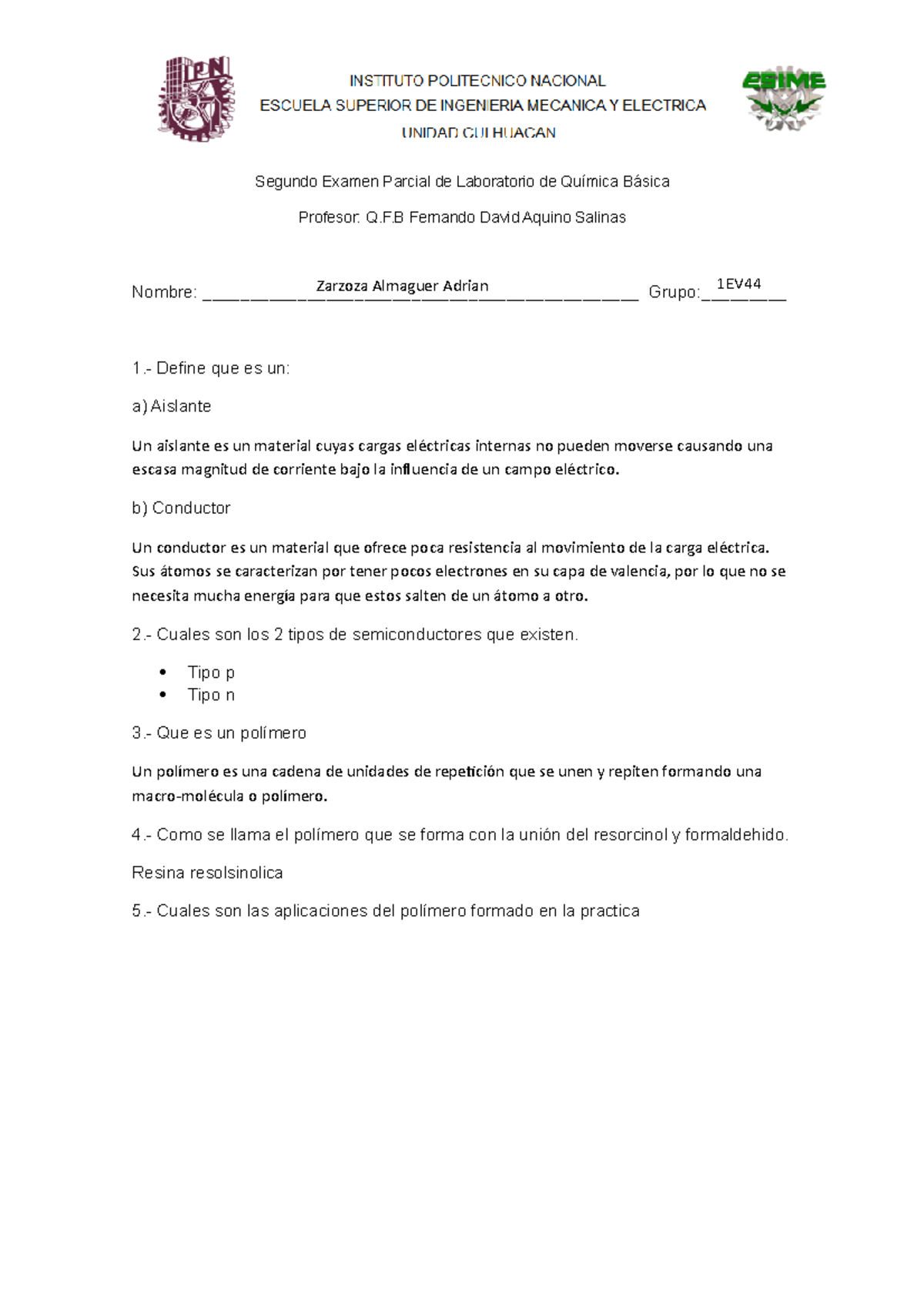 Segundo Examen DE Laboratorio DE Quimica Básica-11 - Segundo Examen Parcial de Laboratorio de ...