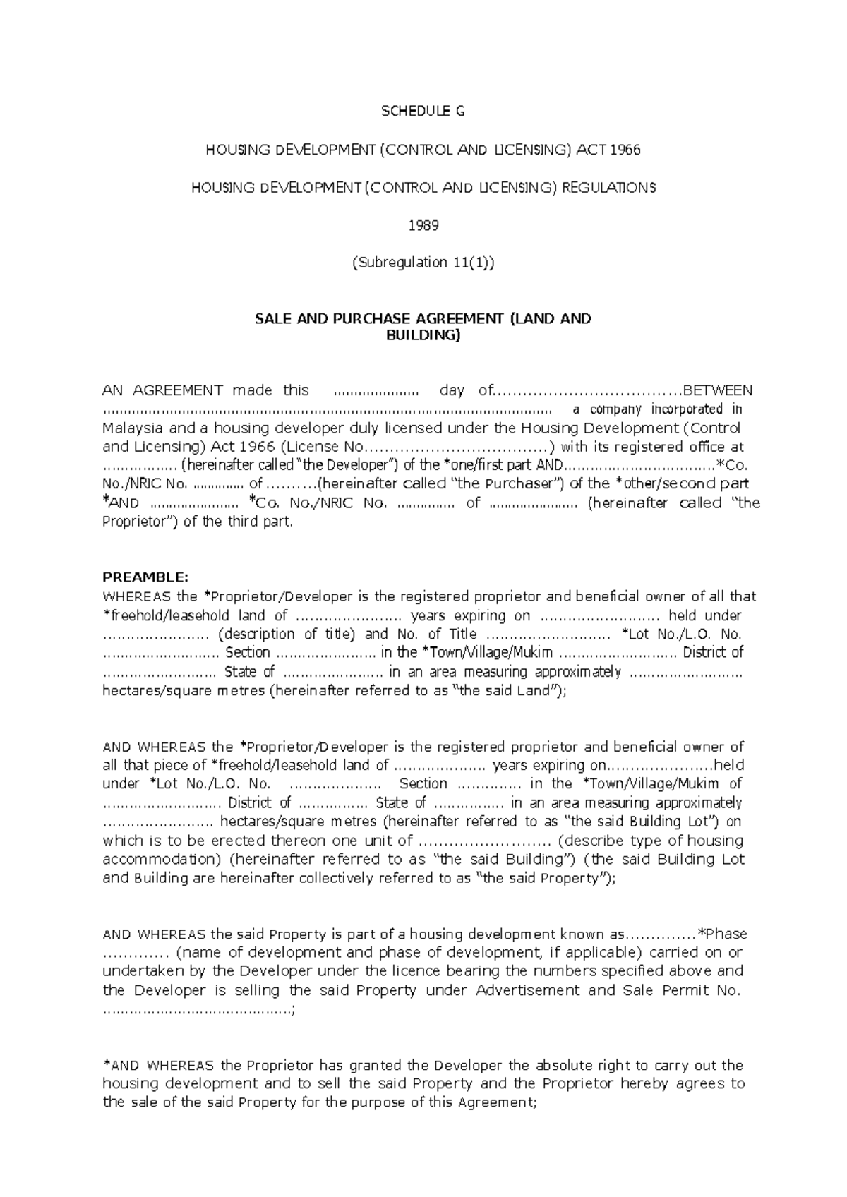 Schedule-G Template - SPA 'Built then Sell' landed properties ...