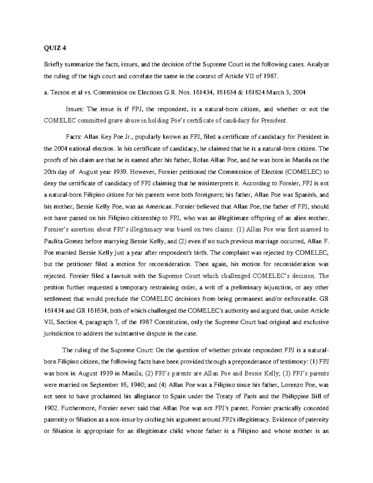 Summary of the facts, issues, and the decision of the Supreme Court in ...