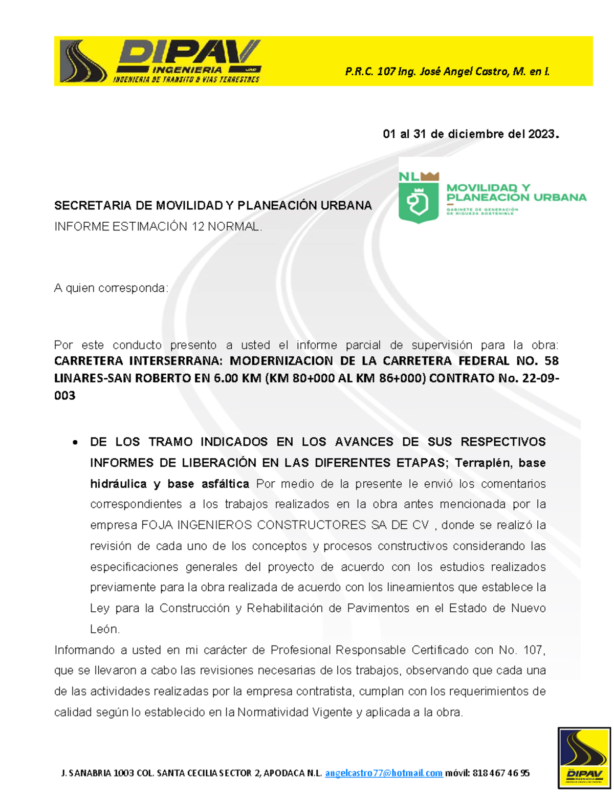 REV0 Informe DE Supervisión EST 12 Tramo Interserrana - ####### J ...