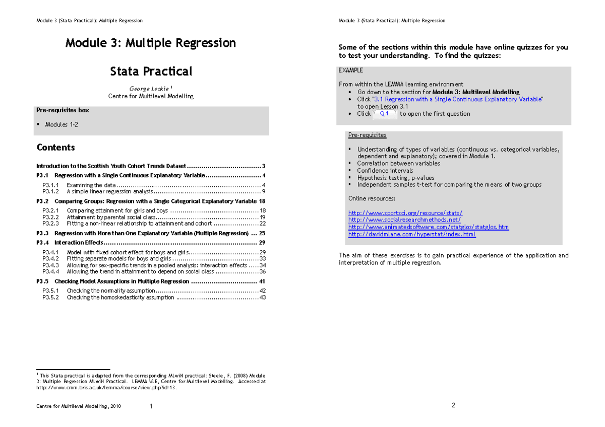 Stata Help Document Regression - Module 3 (Stata Practical): Multiple Regression Module 3 (Stata ...