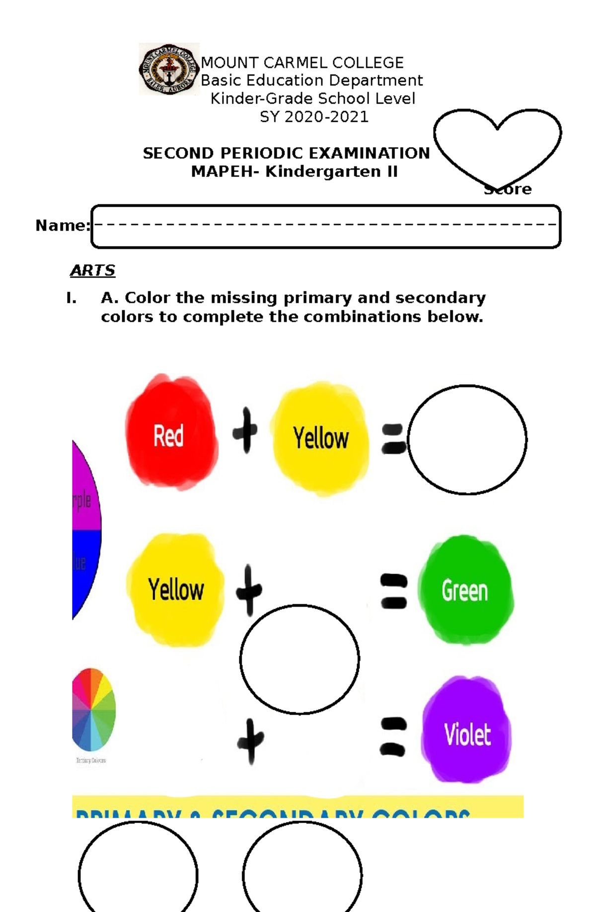 Second periodic test Mapeh - MOUNT CARMEL COLLEGE Basic Education ...