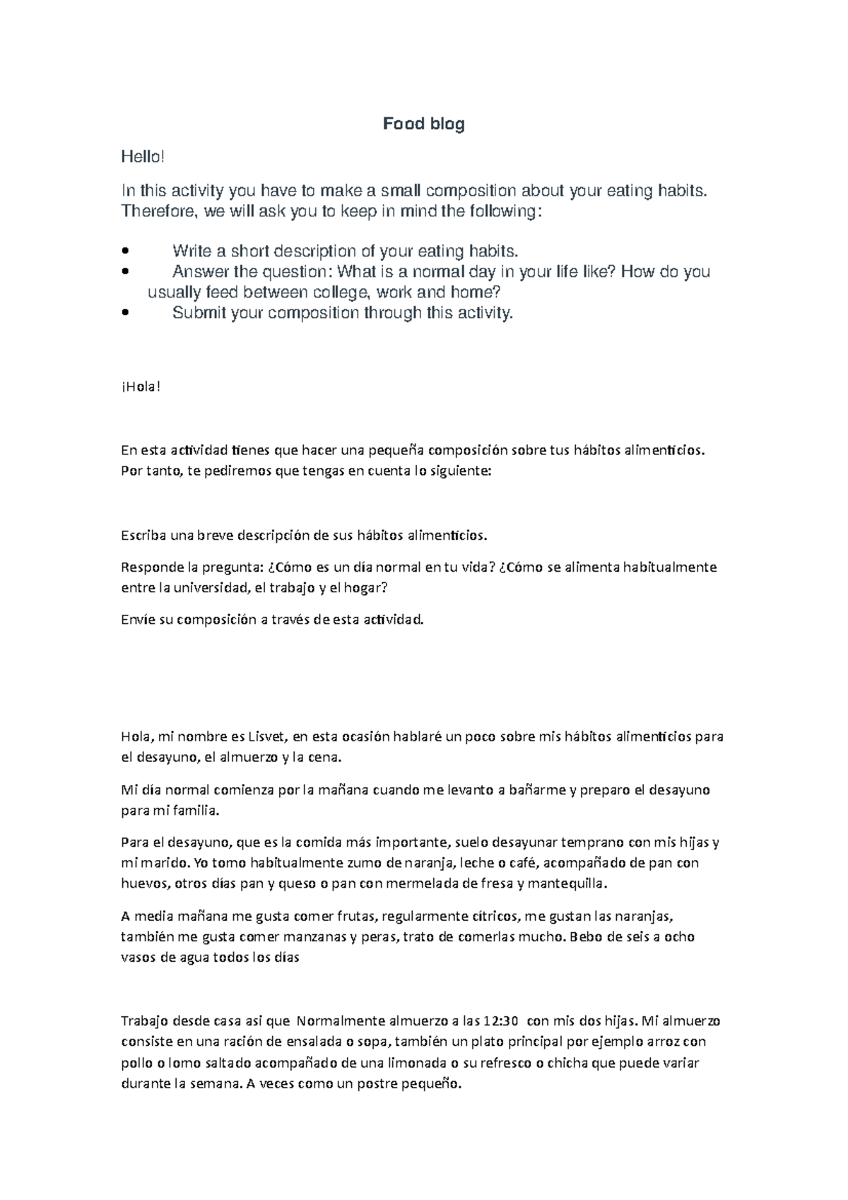 Food blog inglés descripción sobre tu comida favorita y sus ...