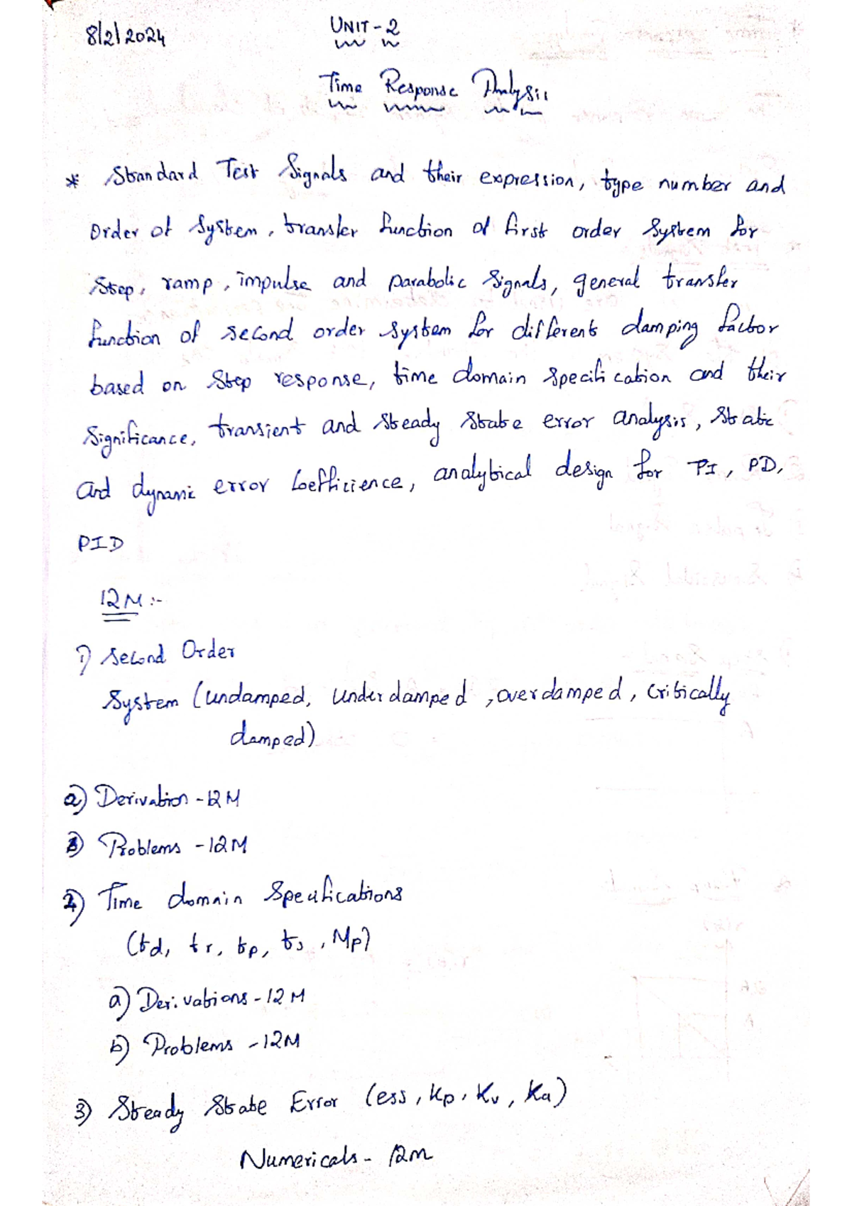 Unit-2 - Handwritten notes of control systems unit 2 - in w Time in ...