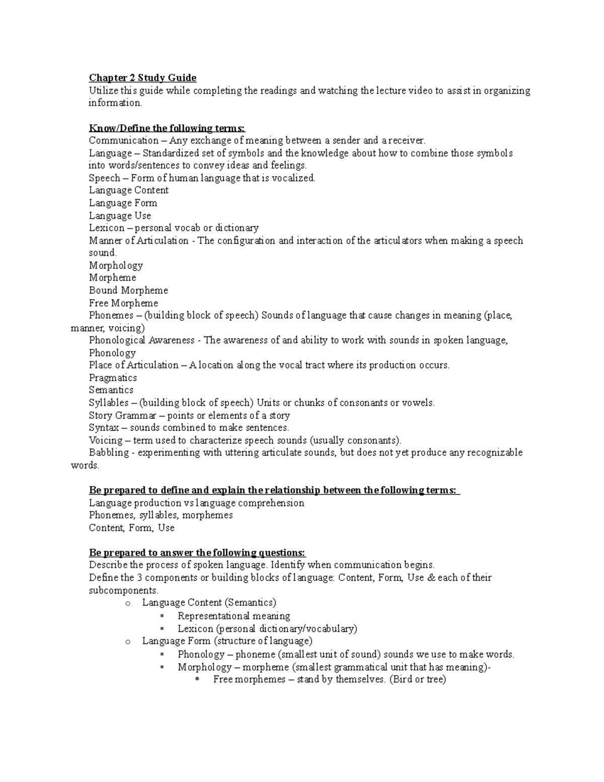 SLP 160 Chapter 2 Study Guide - Chapter 2 Study Guide Utilize this ...