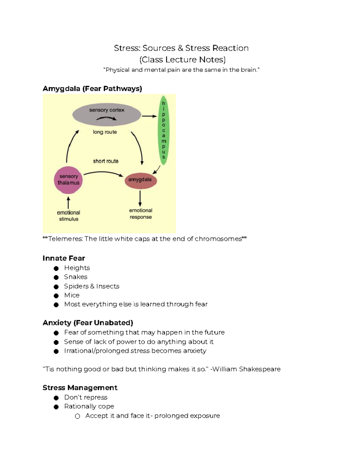 Stress Sources and Stress Reaction (Class Lecture Notes) - Stress ...