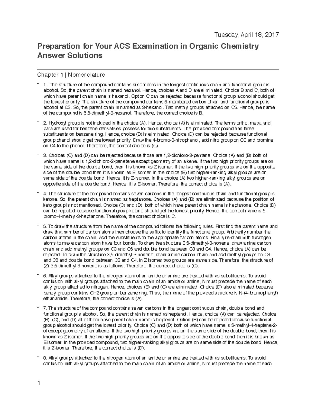 ACS Study Guide Solutions - Preparation for Your ACS Examination in ...