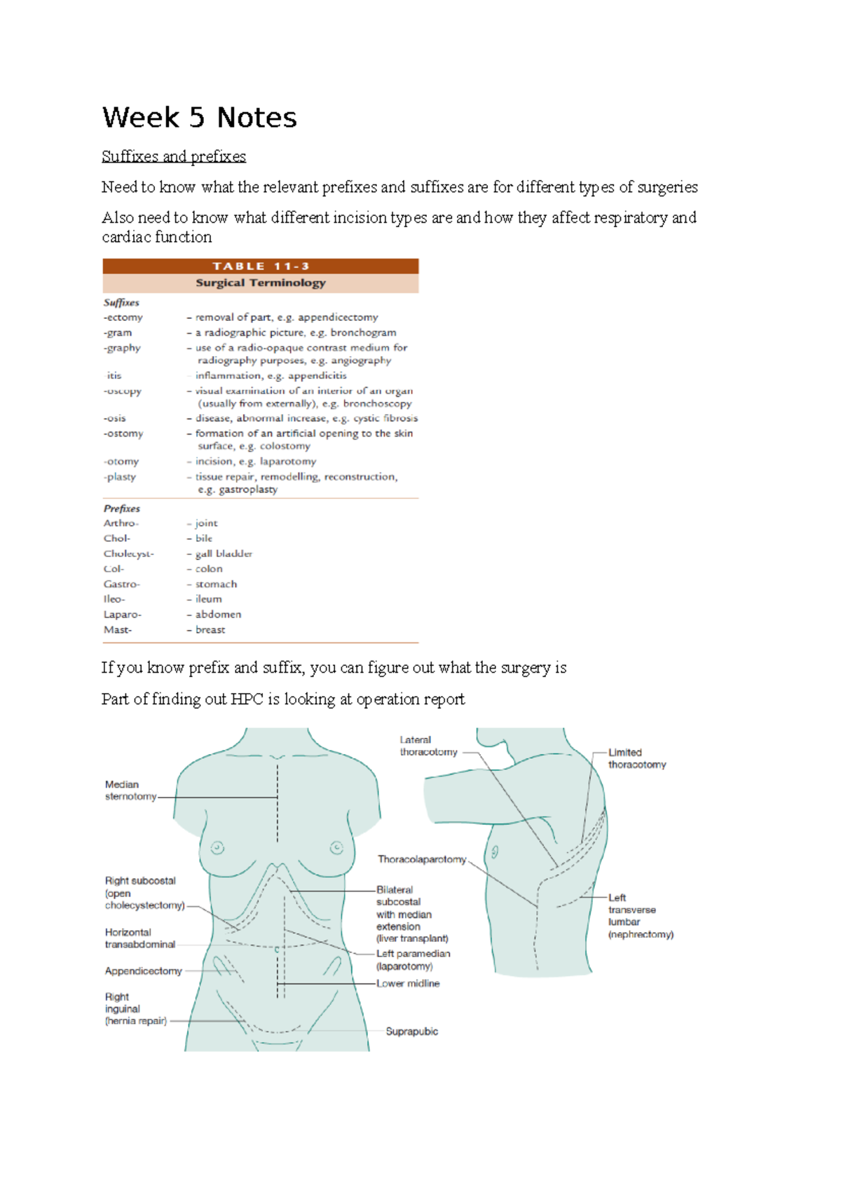 Surgery Notes - Types of Cardiopulmonary surgeries - Week 5 Notes ...