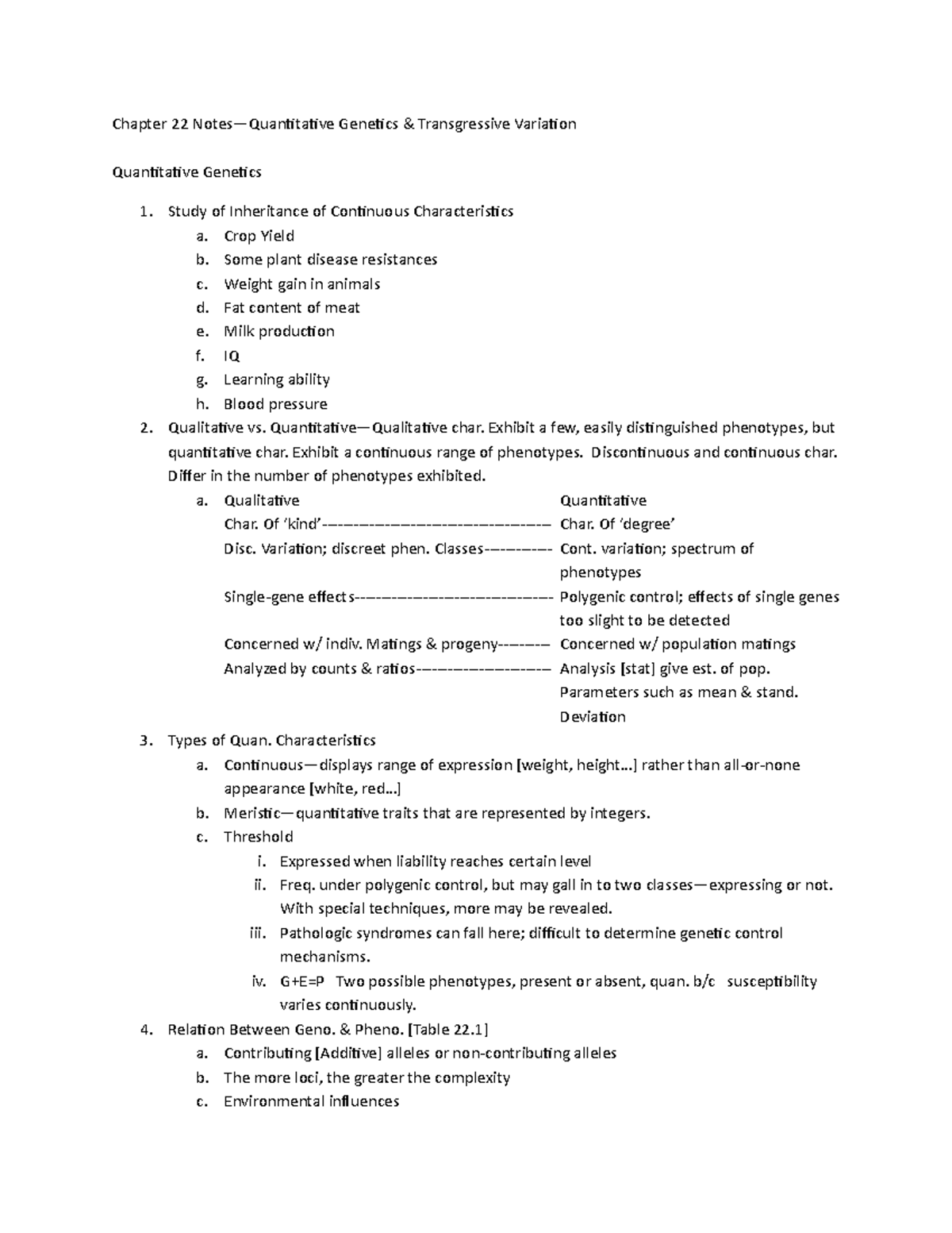 Genetics Notes Exam 2 - Chapter 22 Notes—Quantitative Genetics ...