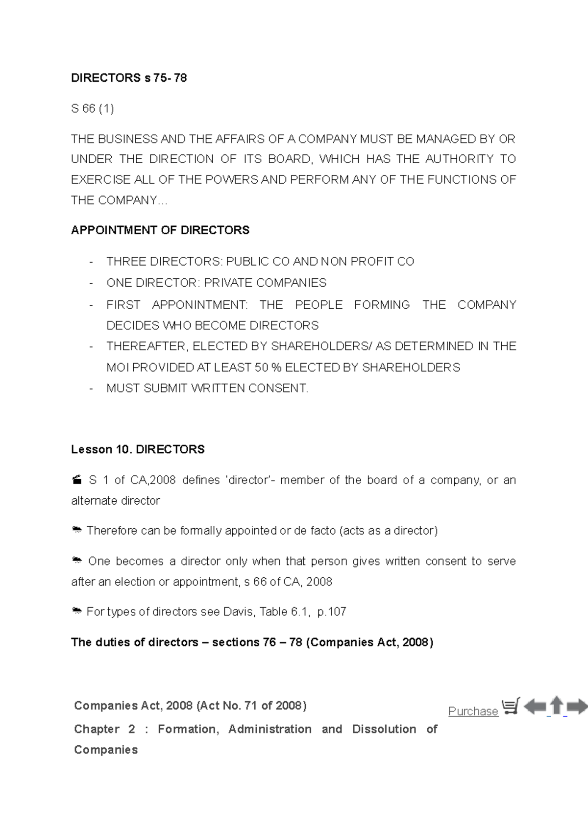Business enties Notes- FROM Directors - DIRECTORS s 75- 78 S 66 (1) THE ...