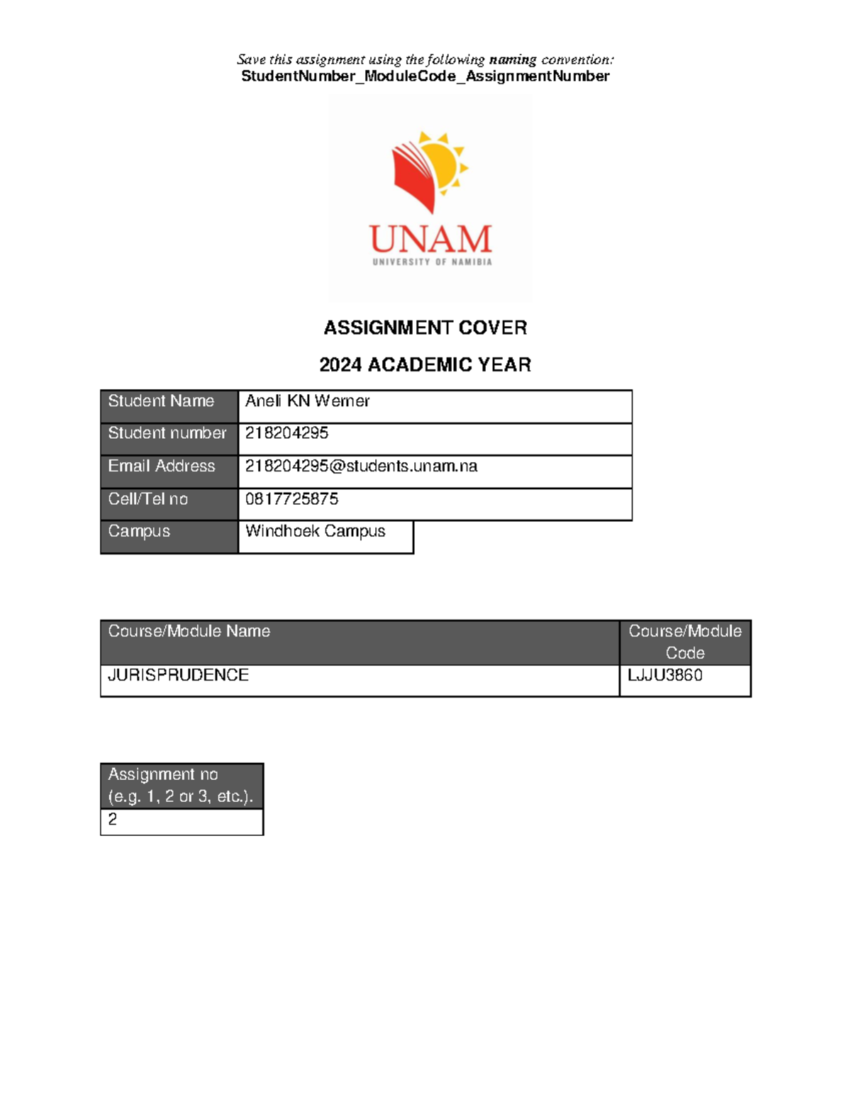 Juris 2 - assignment - Save this assignment using the following naming convention: - Studocu