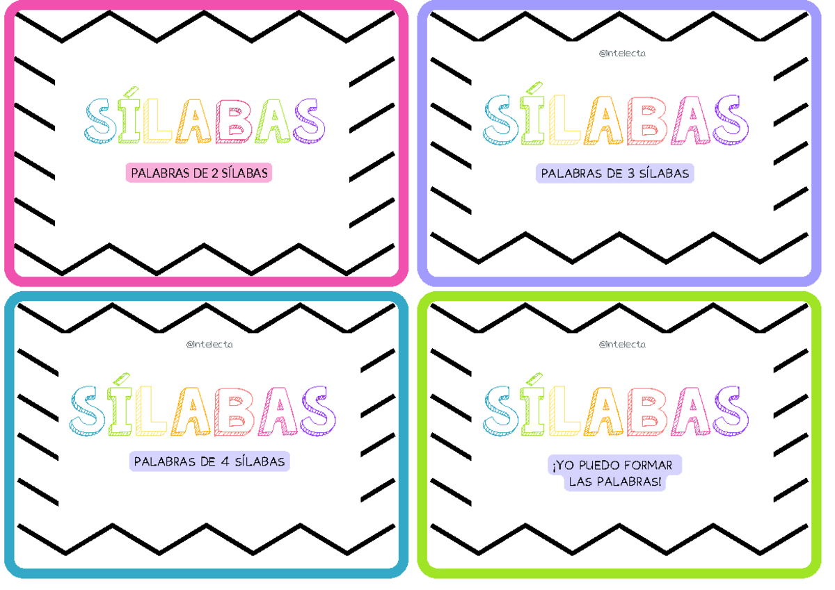 Tarjetas sílabas 2,3 y 4 Intelecta - @intelecta SÍLABAS PALABRAS DE 3 ...