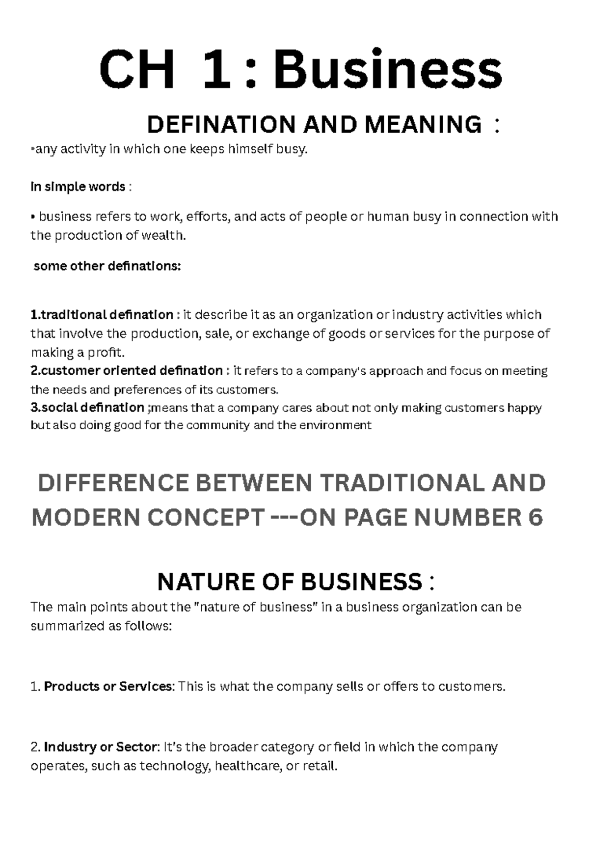 MAM Notes - CH 1 : Business DEFINATION AND MEANING : any activity in ...