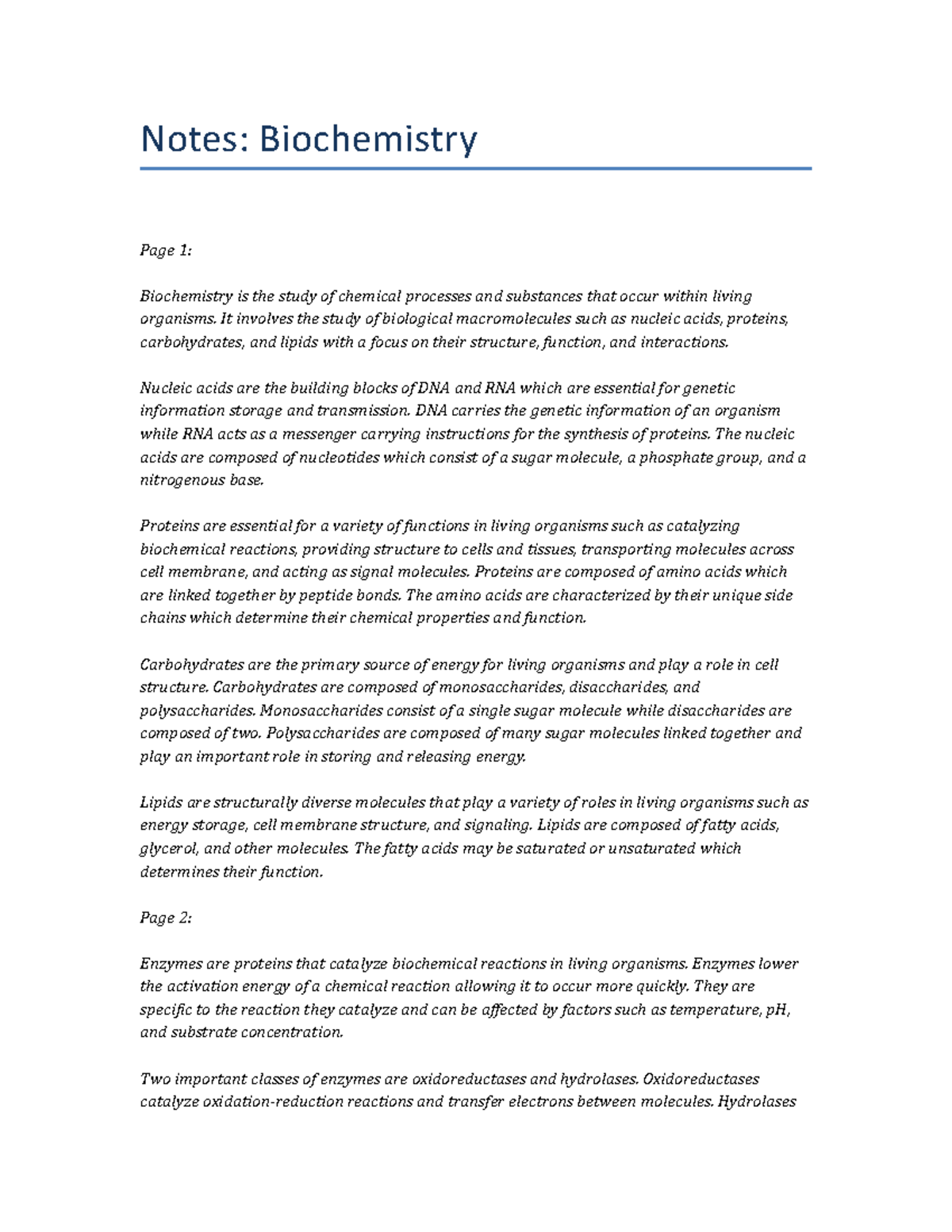 Biochemistry Study Notes - Studocu
