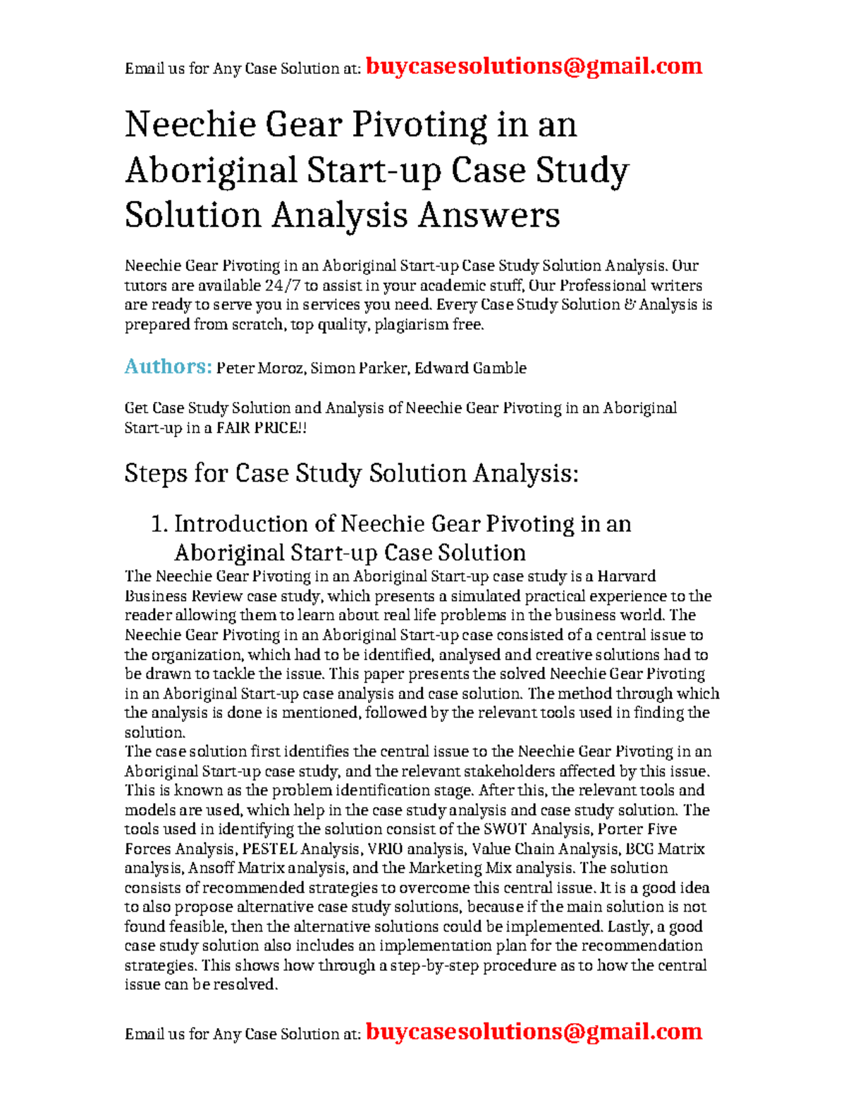 Case Solution Neechie Gear Pivoting in an Aboriginal Start-up - Neechie Gear Pivoting in an ...