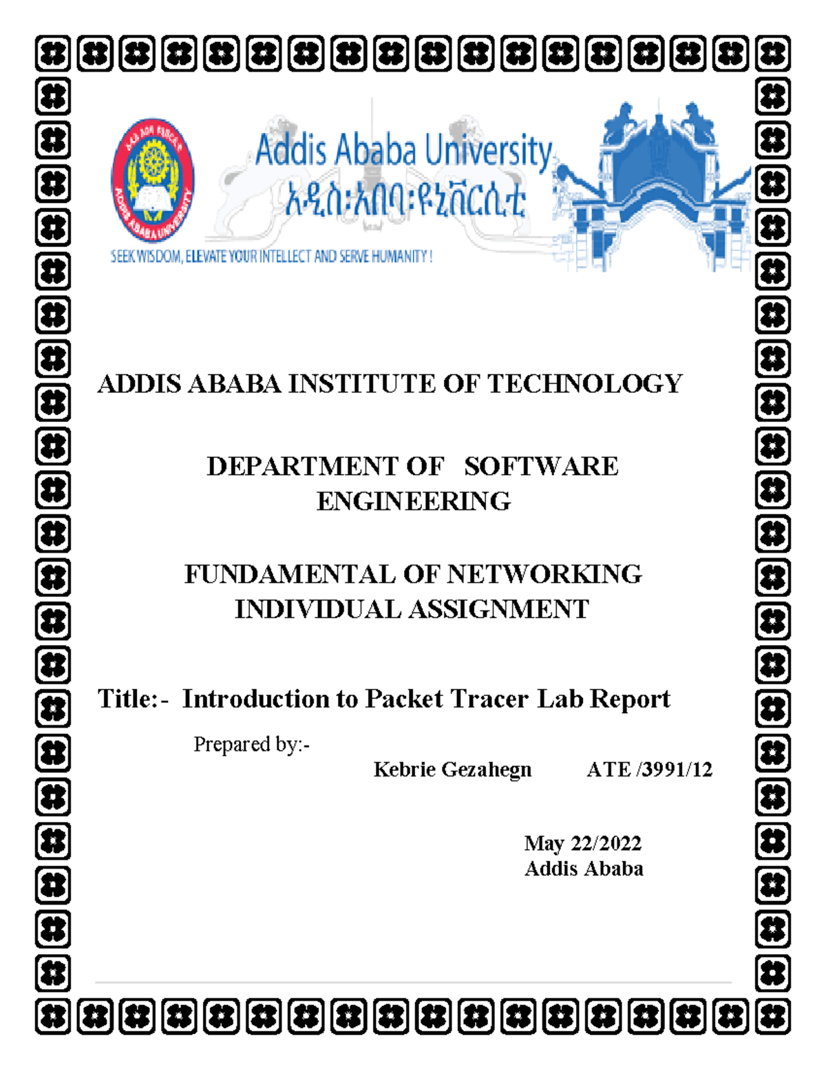 Assignment 03 Lab Report 2 - ADDIS ABABA INSTITUTE OF TECHNOLOGY DEPARTMENT OF SOFTWARE ...