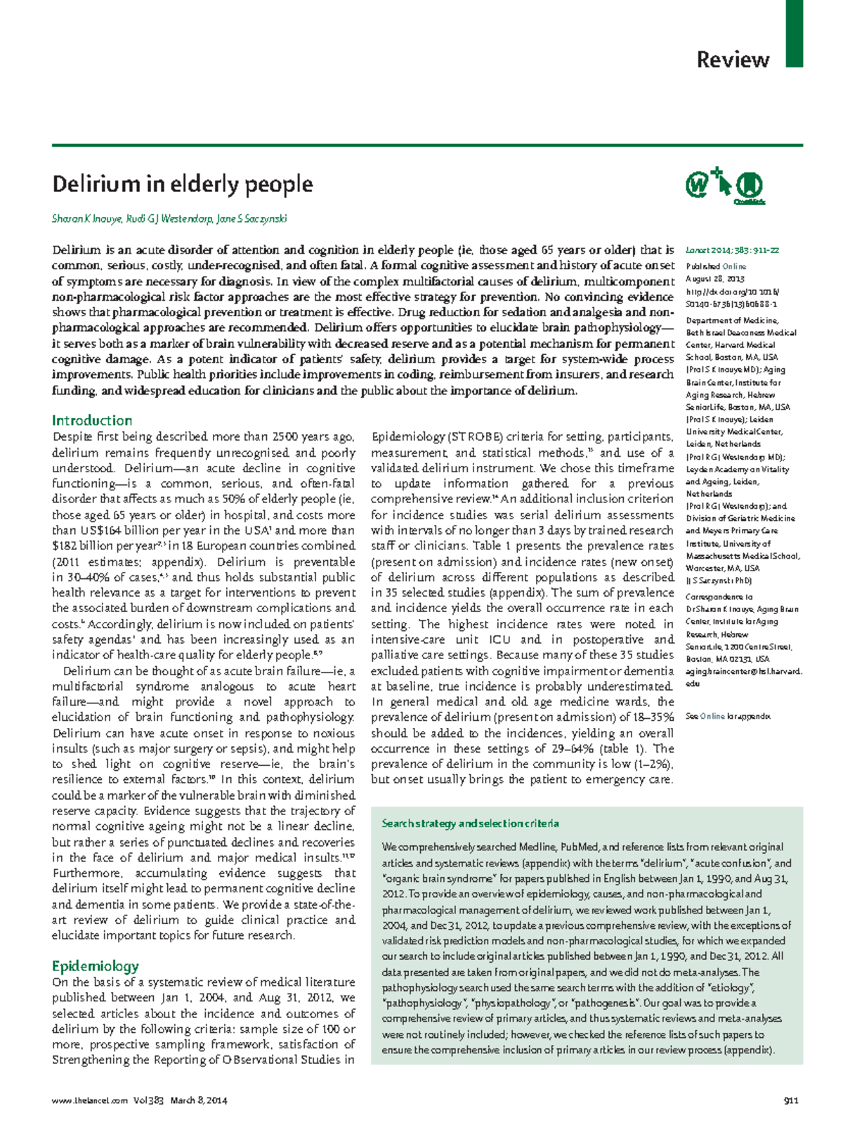 Delirium - A formal cognitive assessment and history of acute onset of ...