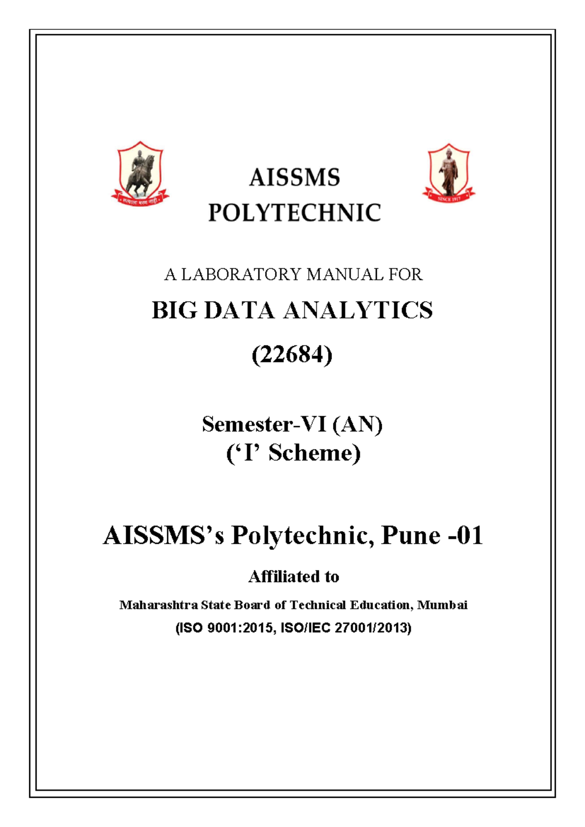 BDA P1-P9 - A LABORATORY MANUAL FOR BIG DATA ANALYTICS (22684) Semester ...
