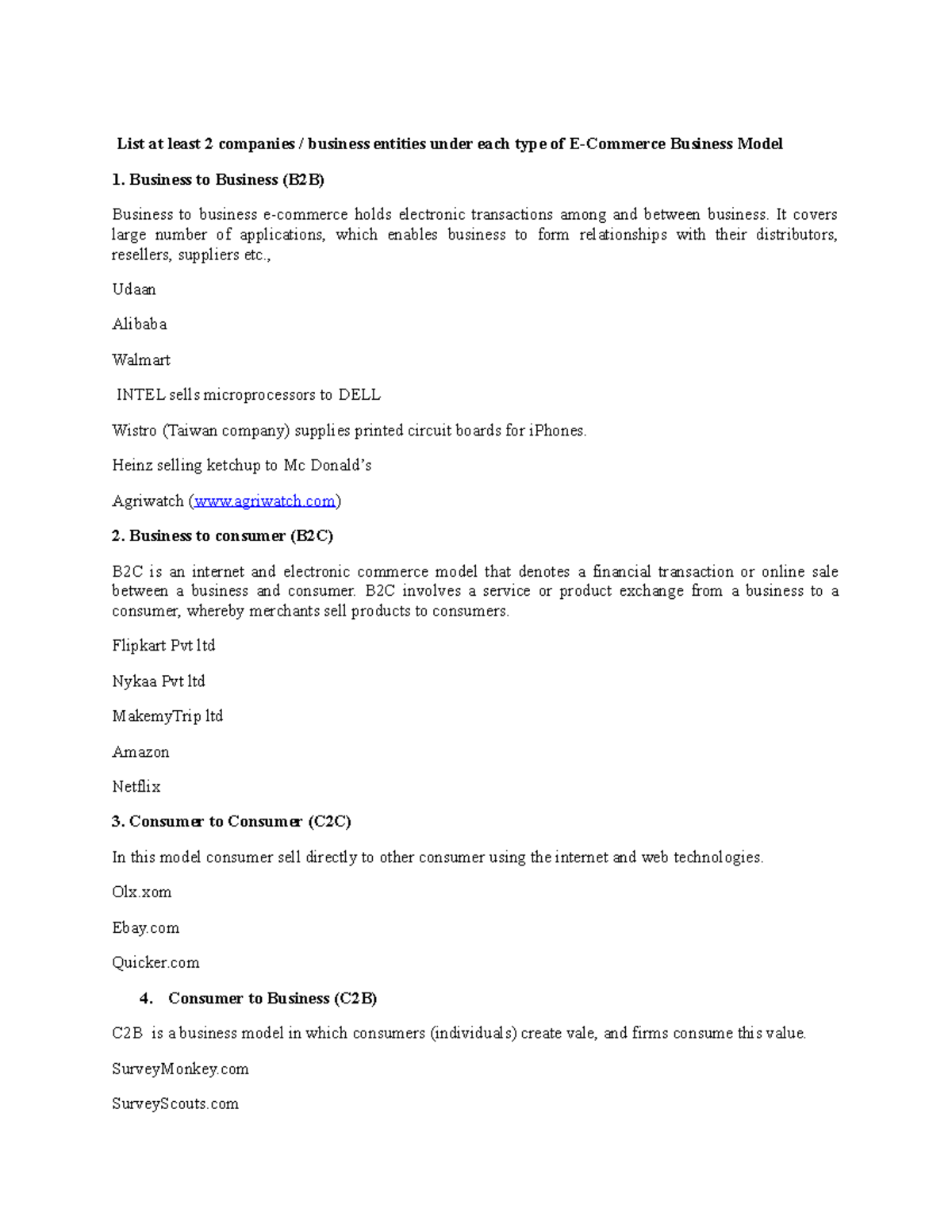 Eba 1 - eba - **List at least 2 companies / business entities under ...