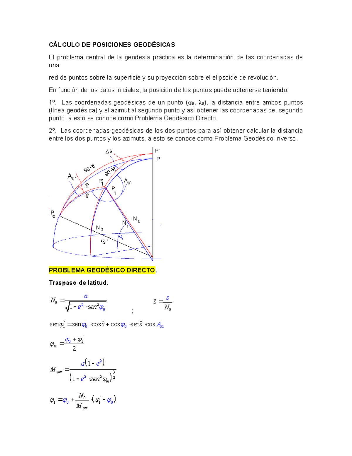 Geodesia clase 6 Posiciones Geodesicas - CÁLCULO DE POSICIONES ...