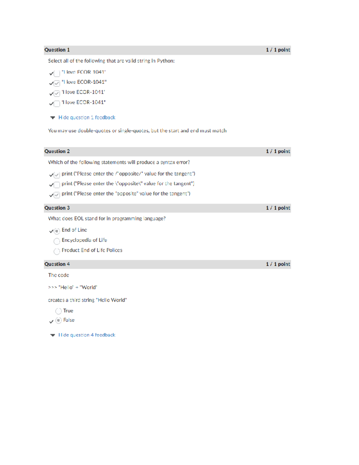 ECOR 1041 - Quiz 3 (strings) - ECOR 1043 - Studocu