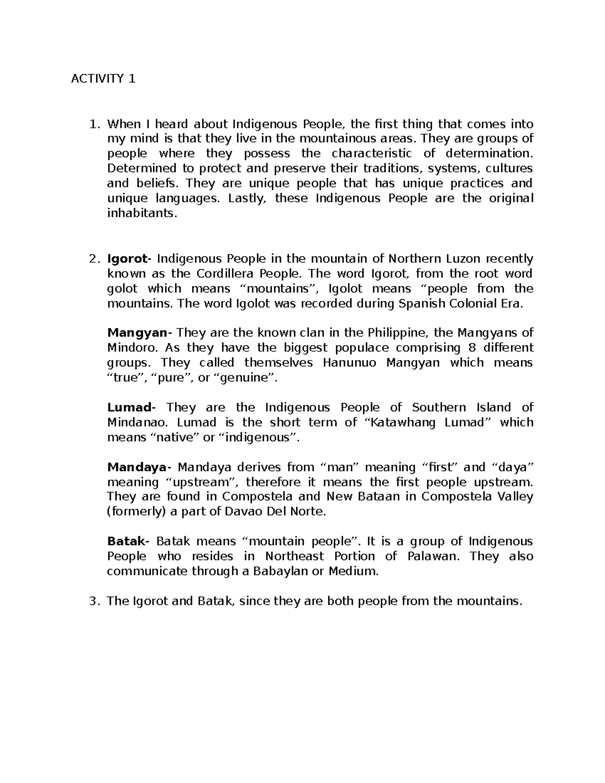 Activity 2 - PROJECT - ACTIVITY 1 When I heard about Indigenous People ...