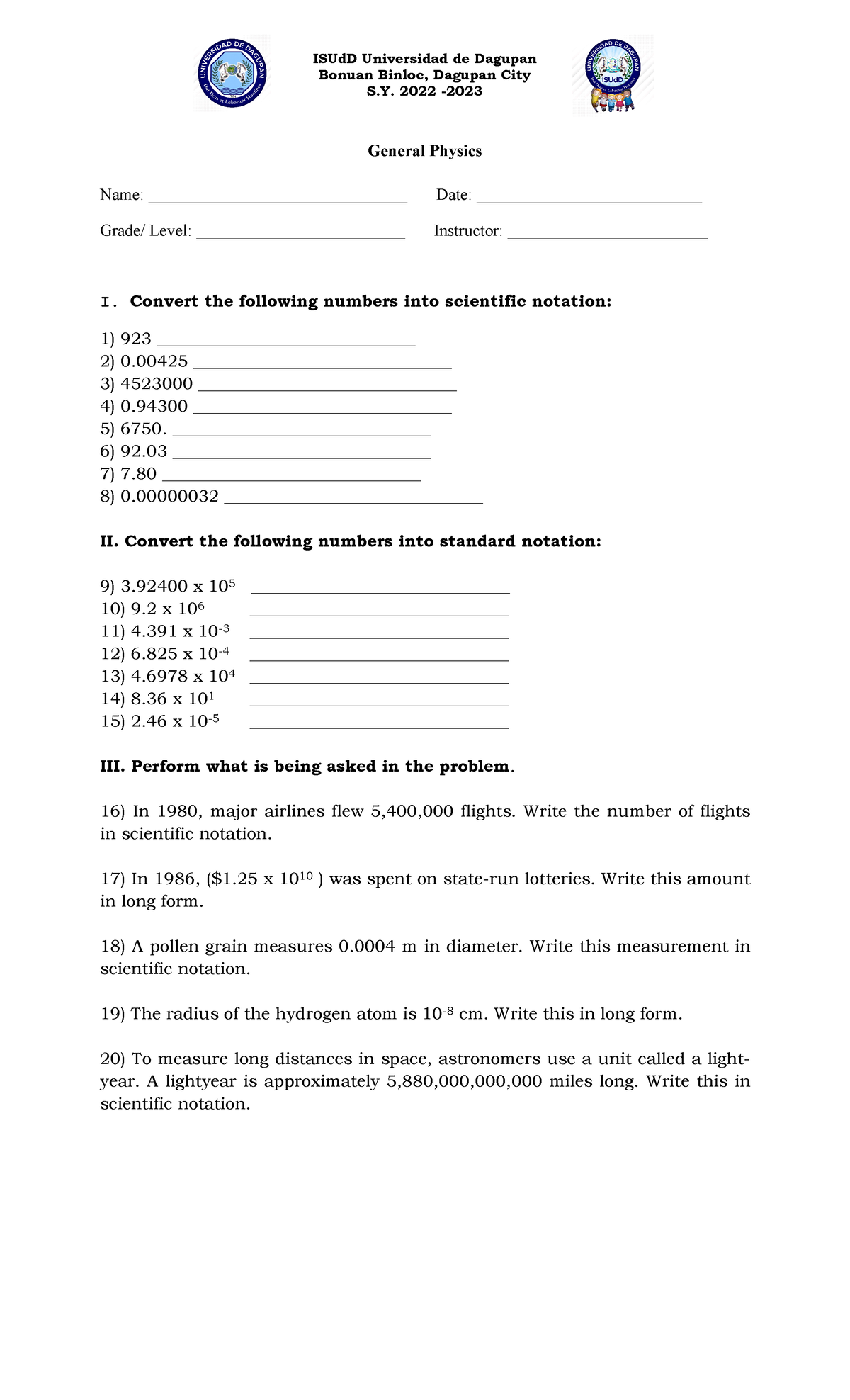 General Physics - Lecture Notes - ISUdD Universidad de Dagupan Bonuan ...
