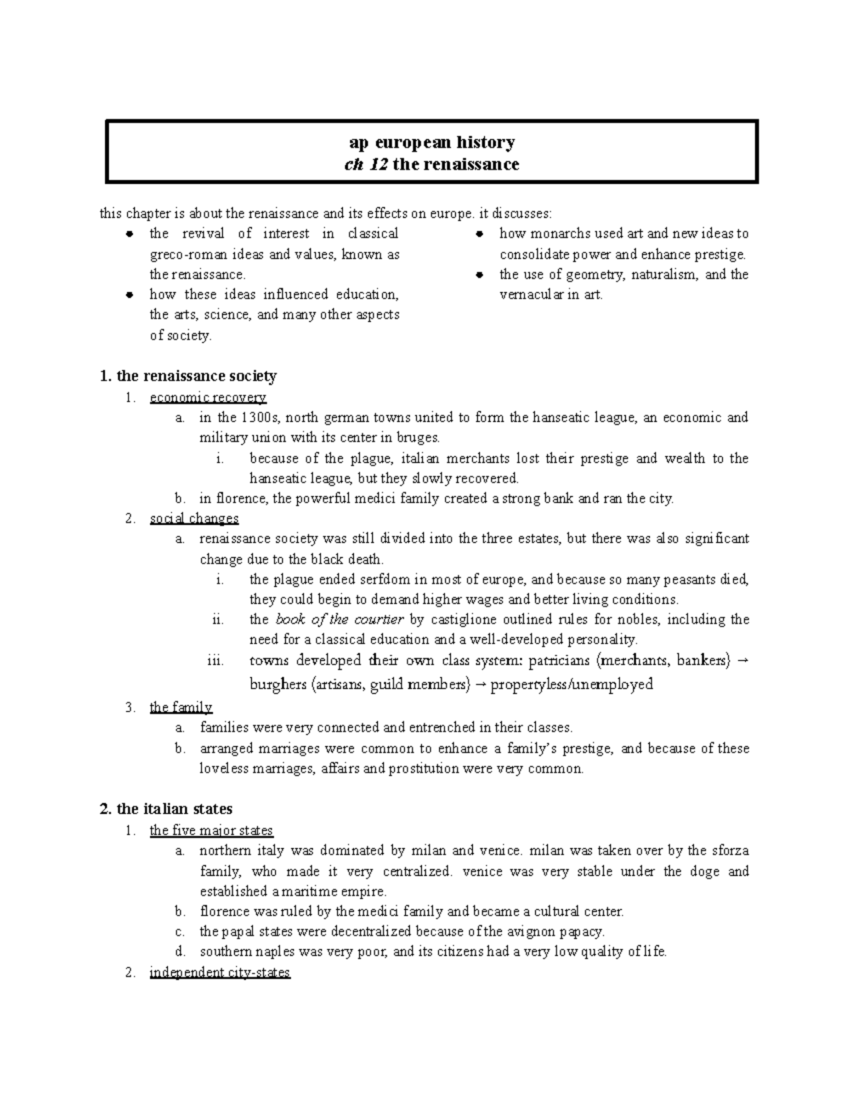 12. renaissance - ap european history ch 12 the renaissance this ...
