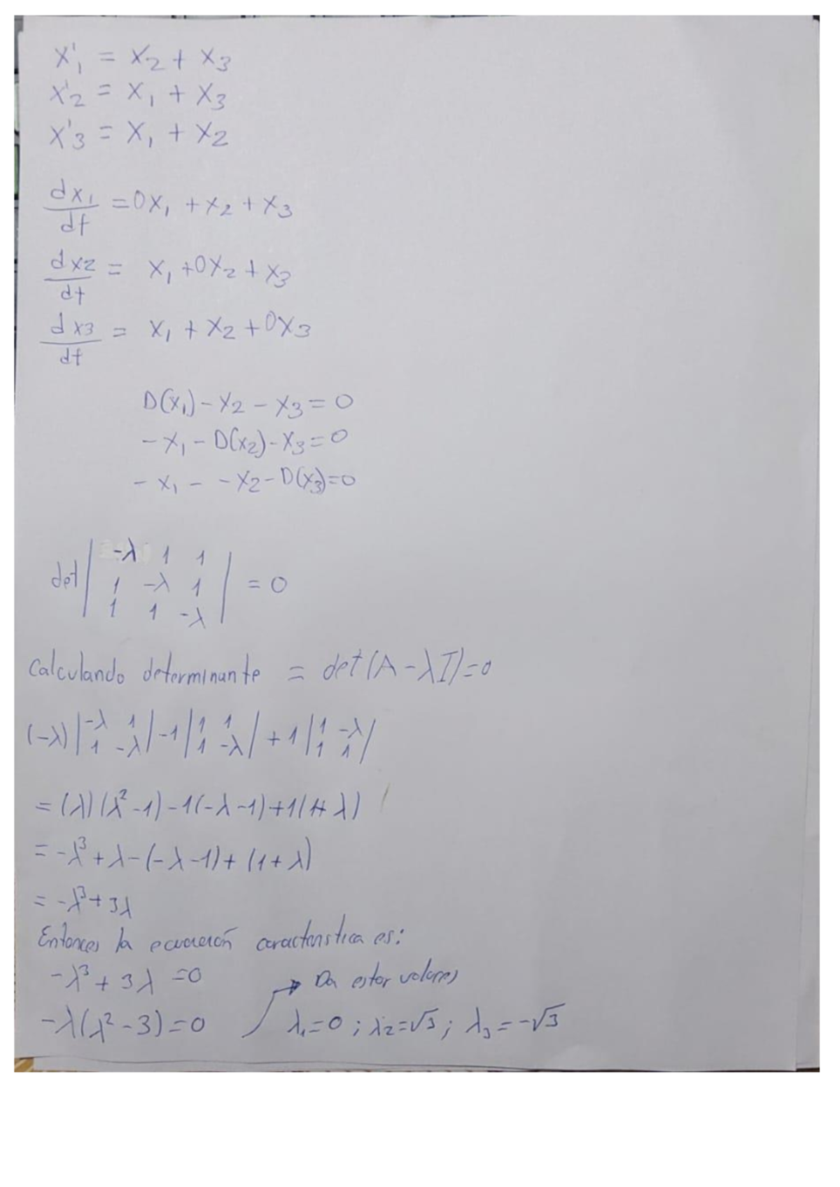 Pregunta N° 4 - X', = X2+ X3 X2=X,+X3 X'3=X,+x2 dx, =0x, + x 2 +X3 df ...