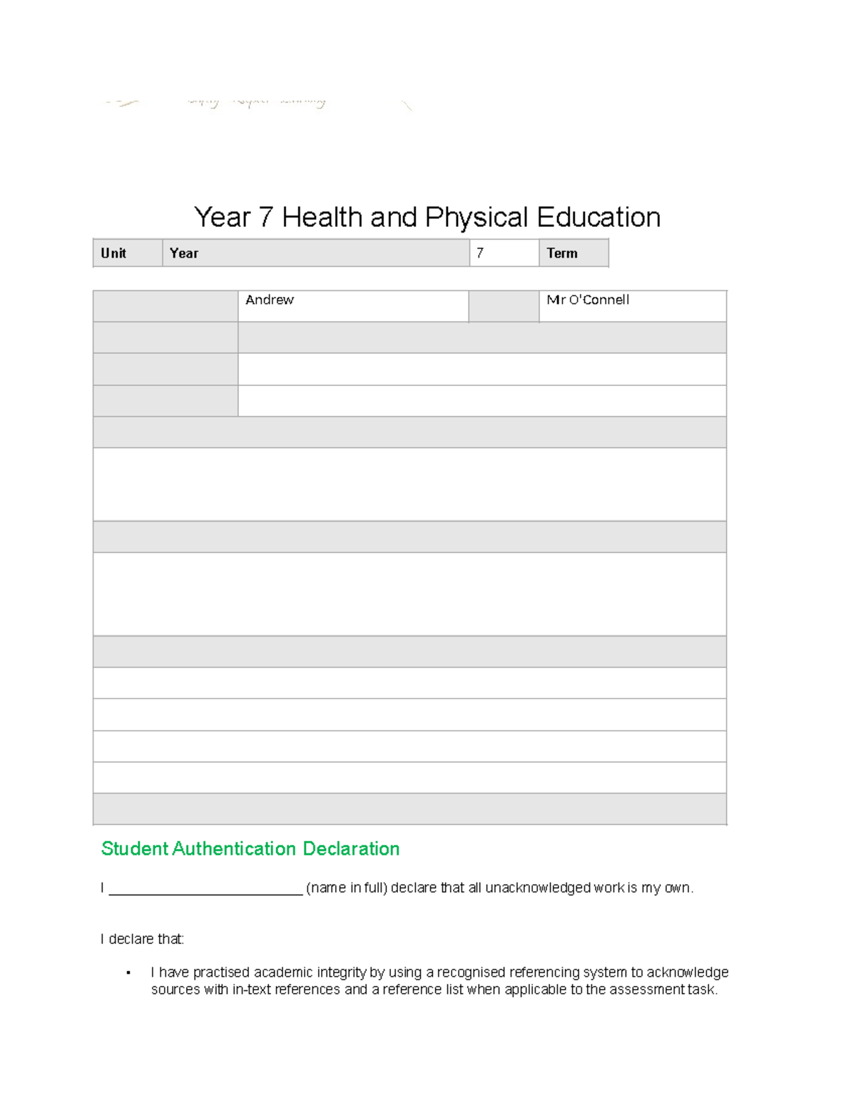 7 HPE, IA3 - Cultural Understandings - Year 7 Health and Physical ...