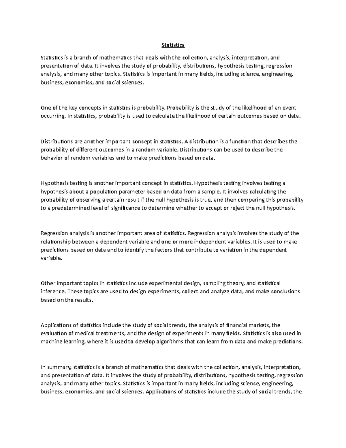 Statistics - Statistics Statistics is a branch of mathematics that ...