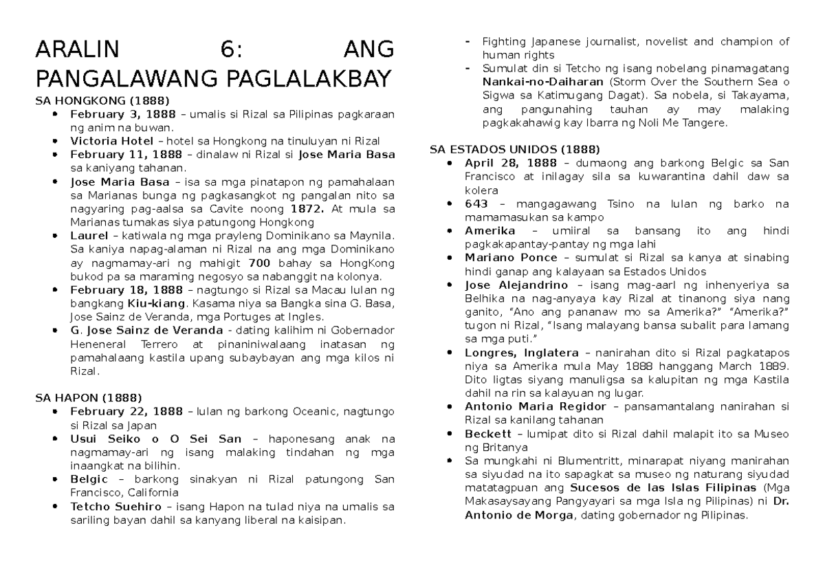 Aralin 6 - Rizal - ARALIN 6: ANG PANGALAWANG PAGLALAKBAY SA HONGKONG ...