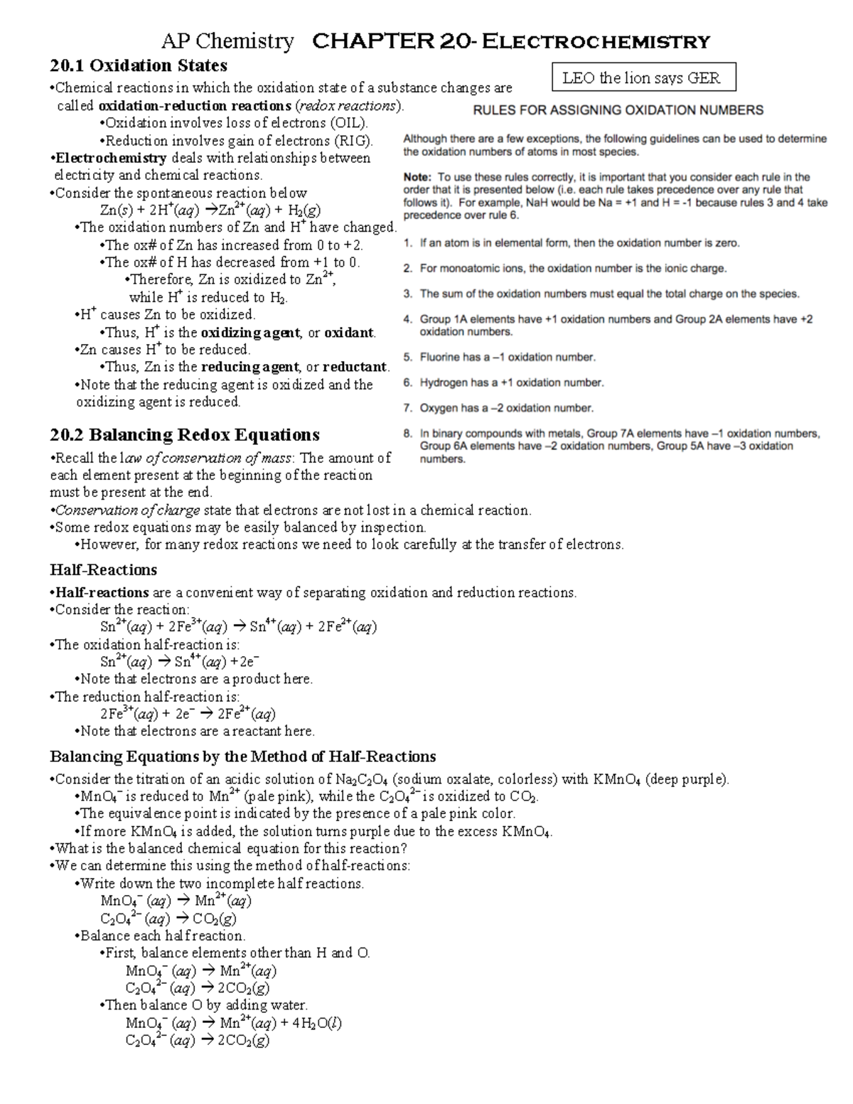 Summary Chemistry: The Central Science - Chapter 20 Electrochemistry ...
