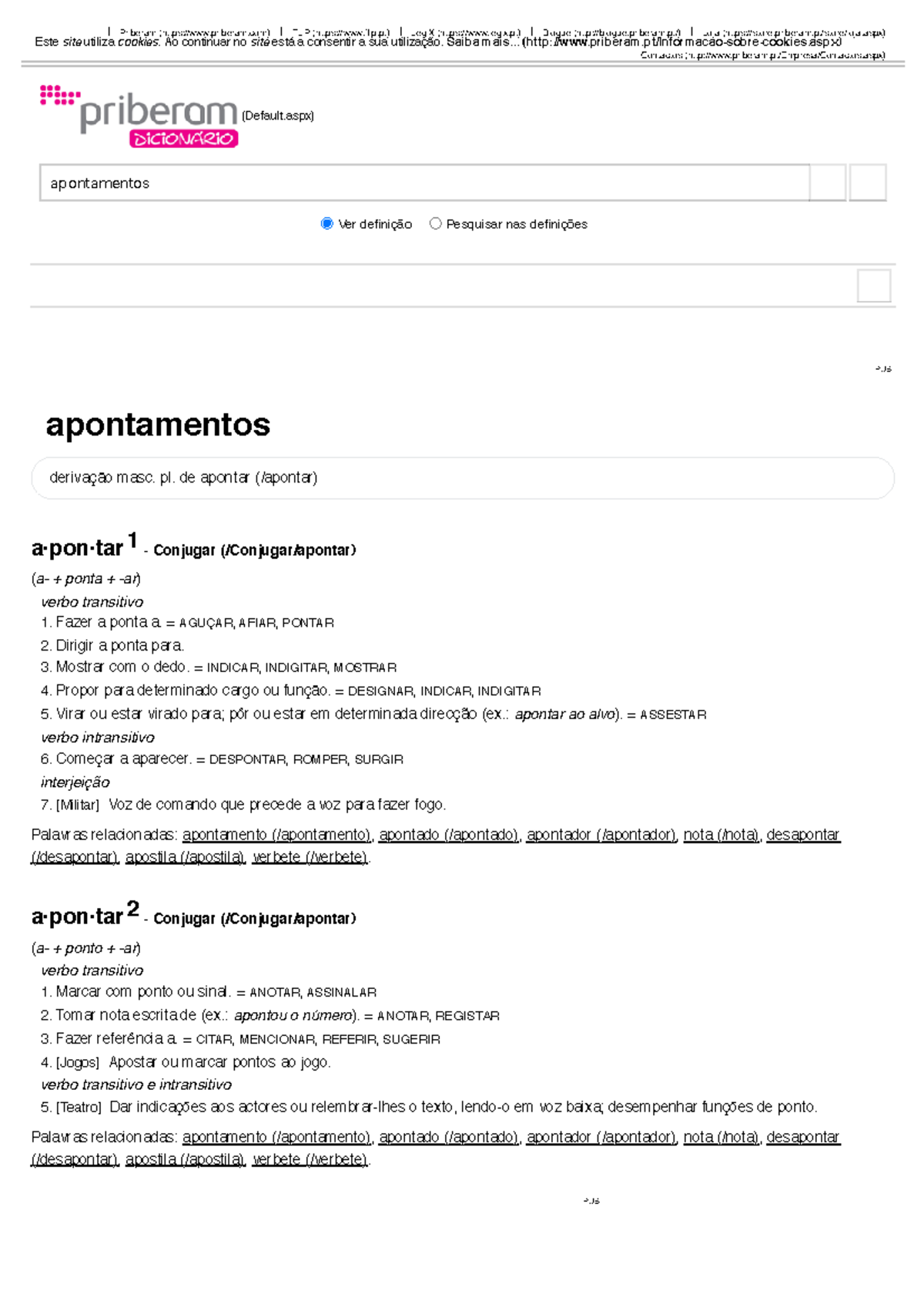 Apontamentos - | Priberam (priberam) | FLiP (flip) | LegiX (legix ...