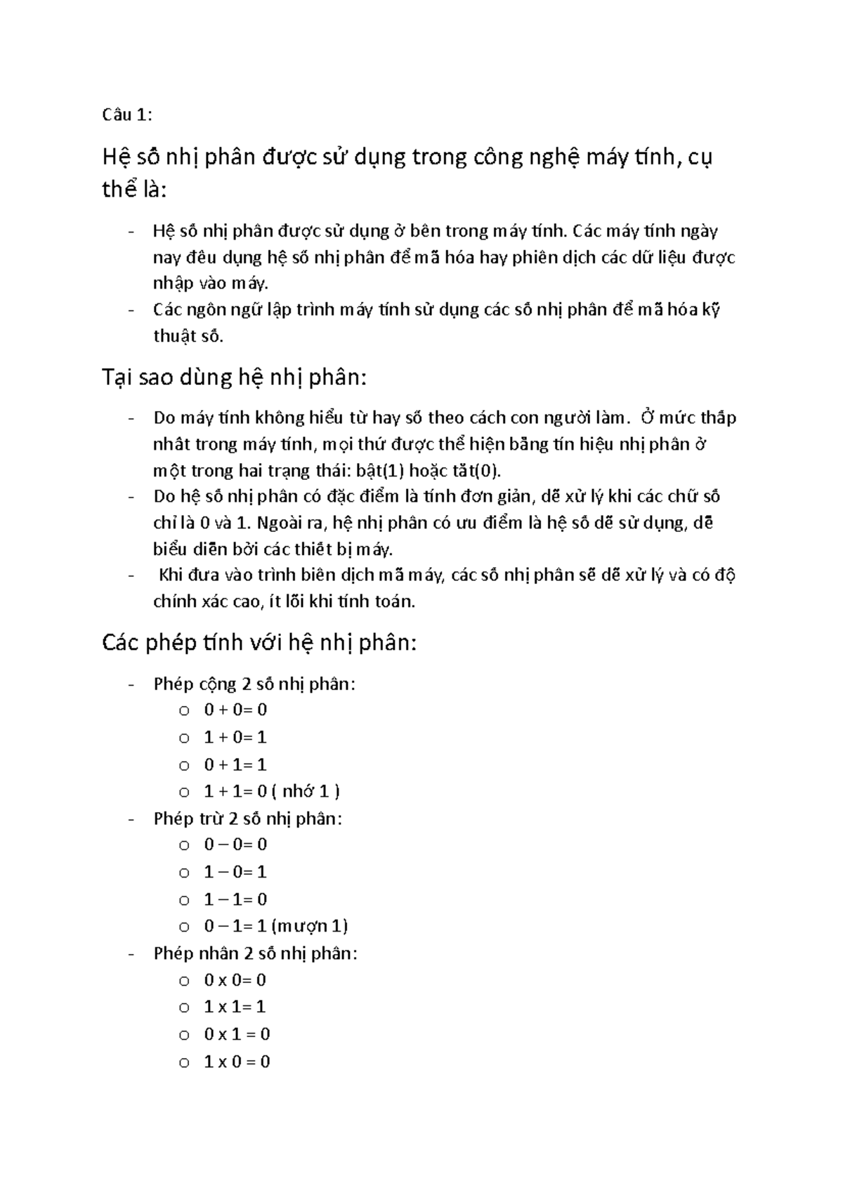 Binary systems - sfsfasfsfvxcvxcvcxv - Câu 1: H ệ sốố nh phân đị ược s ử d ng trong cống nghụ ệ ...
