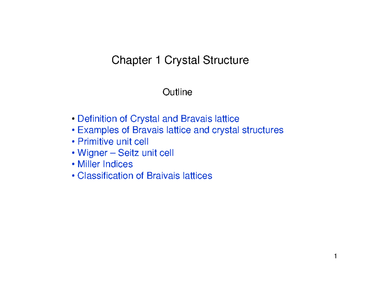 Chapter 1 - Chapter 1 Crystal Structure Definition of Crystal and ...