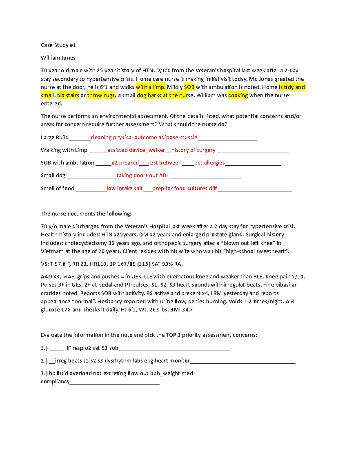 William Jones Case Study - Case Study # William Jones 70 year old male ...