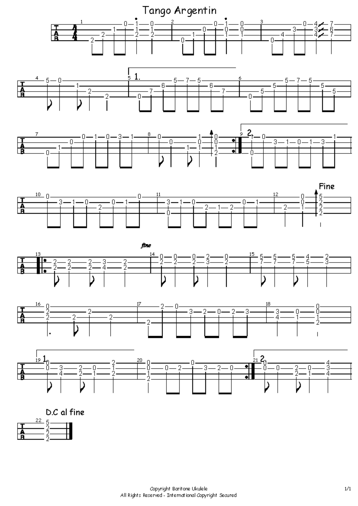 Tango Argentin Baritone Ukulele - Tango Argentin ####### 5 1. ####### 9 ...