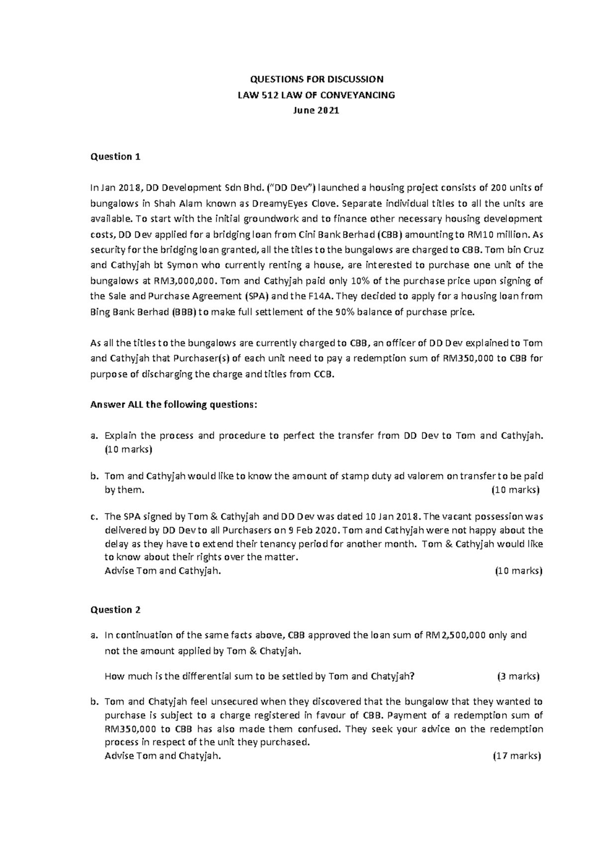 Questions FOR Discussion JULY 2021 - Law - UiTM - Studocu