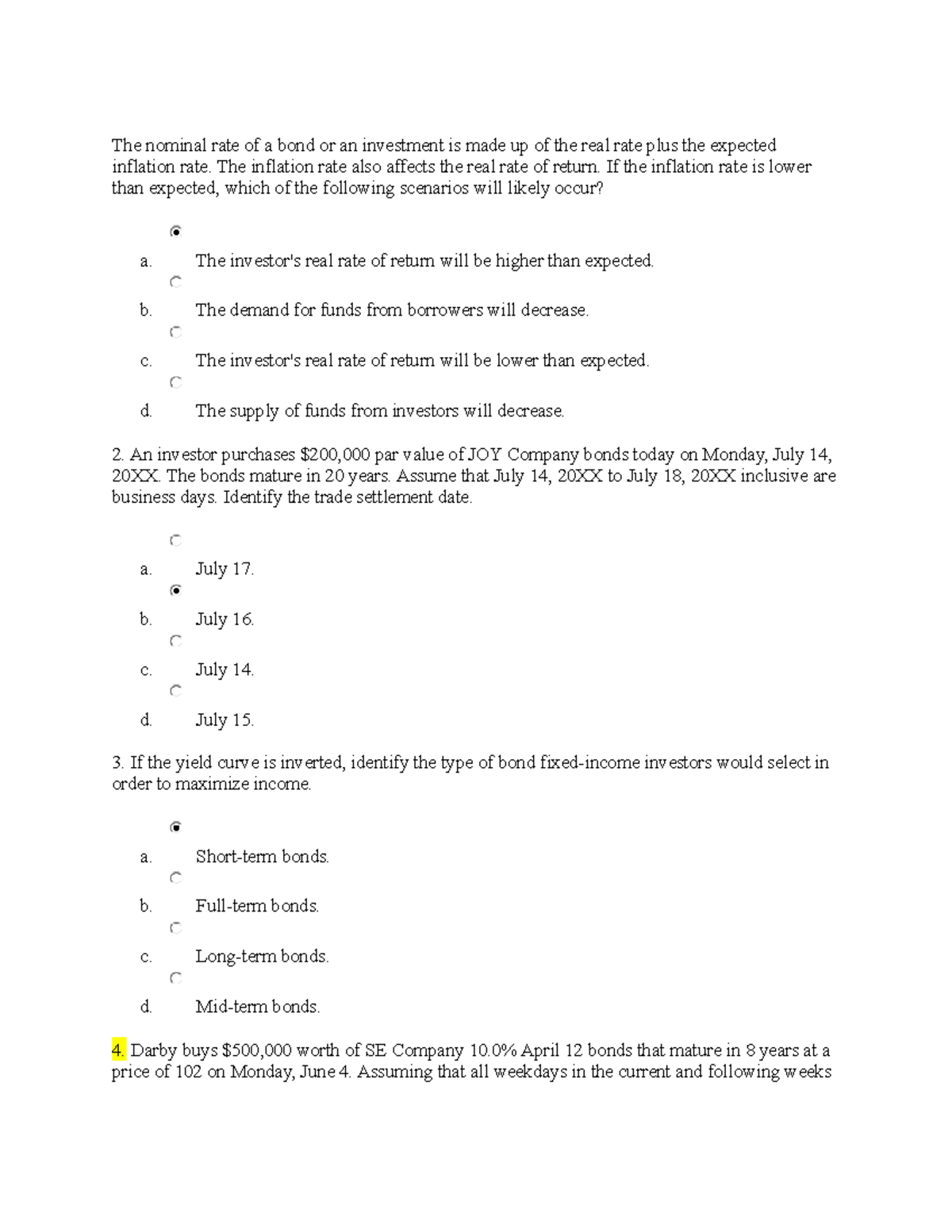 Csc Check Chapter 7 Practice Questions The Nominal Rate Of A Bond Or An Investment Is Made Up