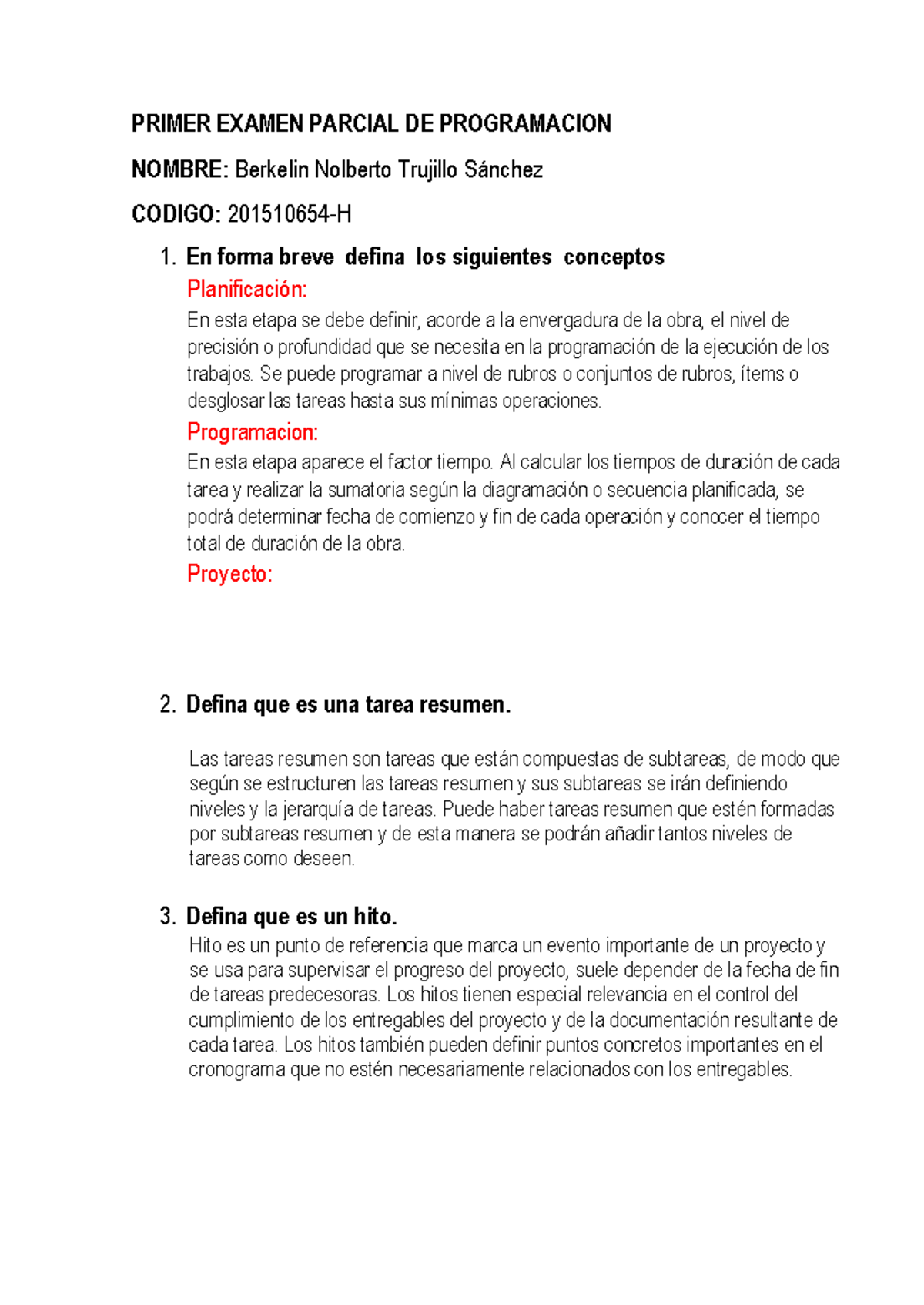 Primer Examen DE Programacion bnts - PRIMER EXAMEN PARCIAL DE ...