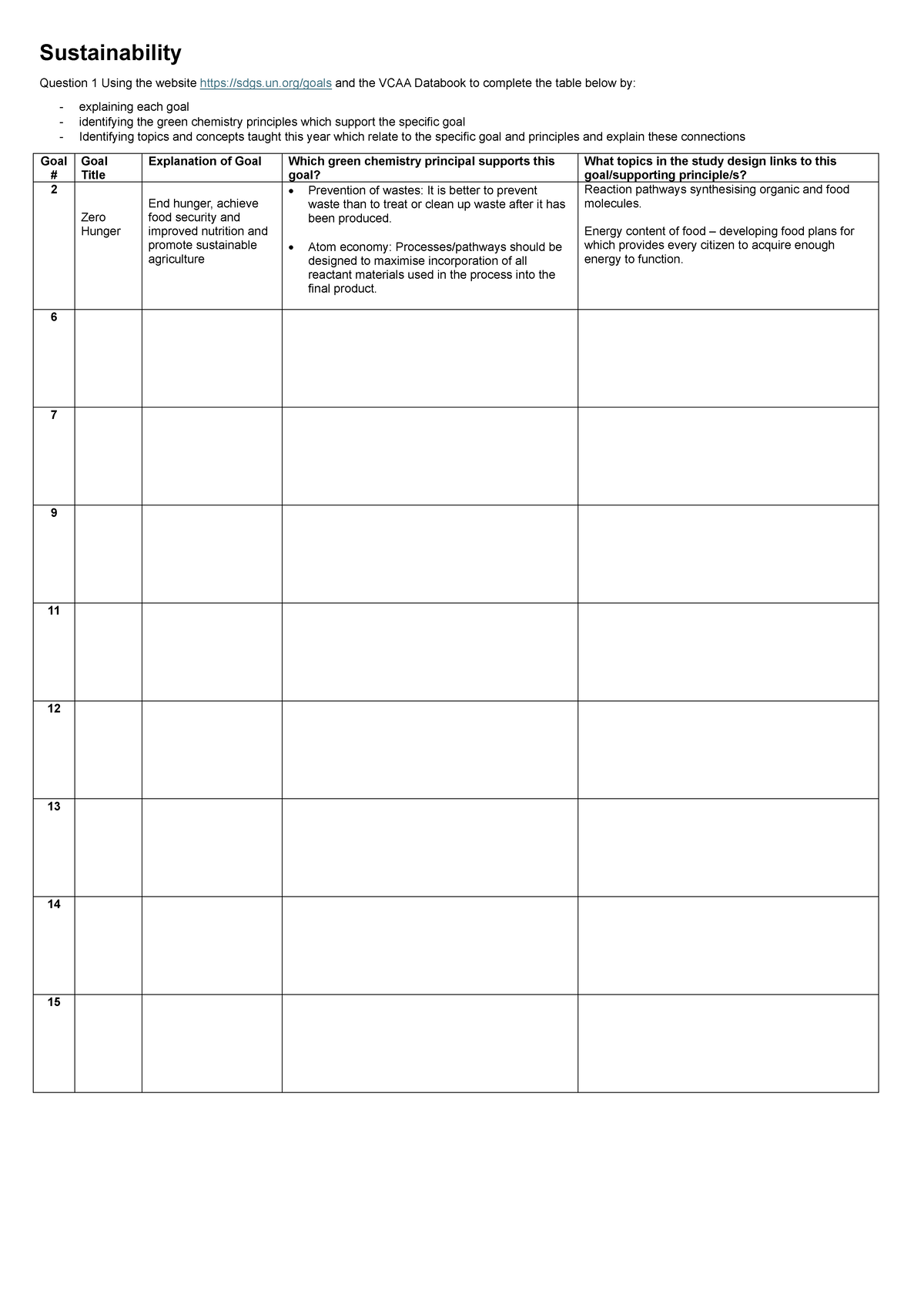Chem sustainability - chem worksheet - Sustainability Question 1 Using ...