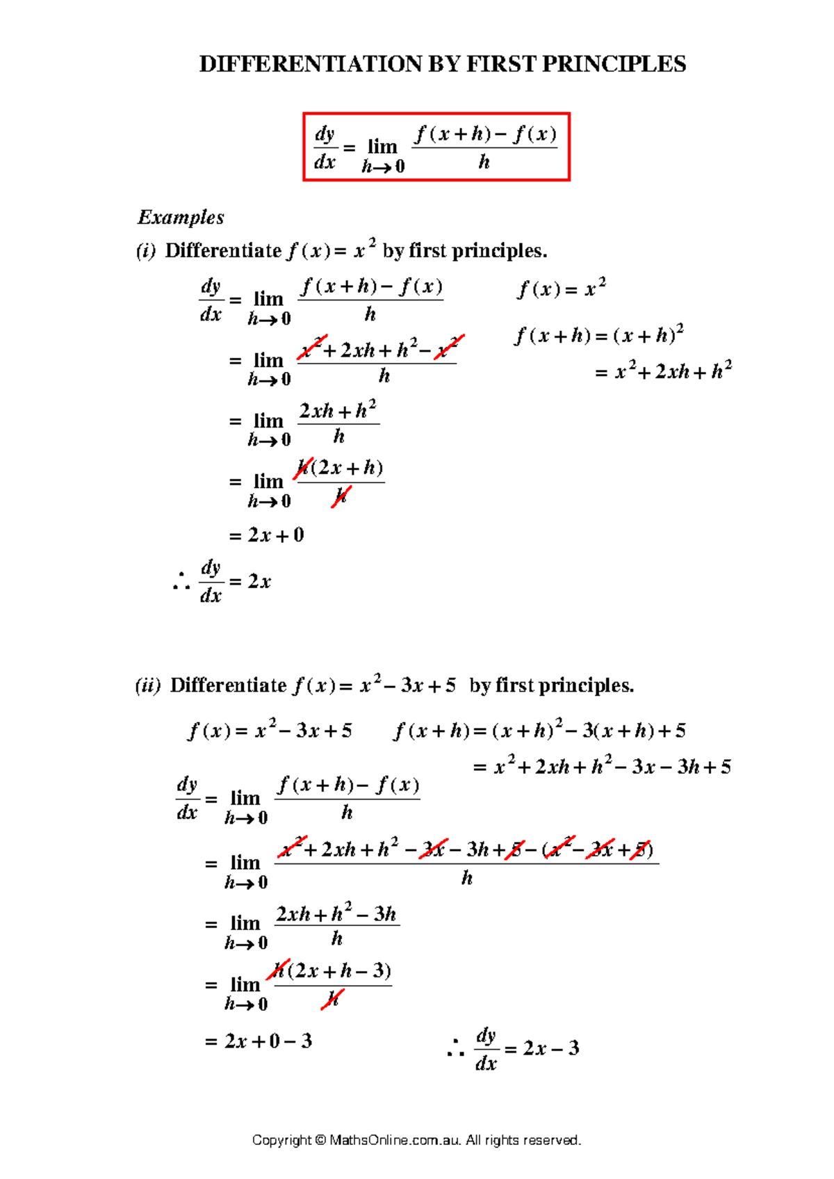 Differentiation by first principles - . . Examples h f x h f x dx dy h ...