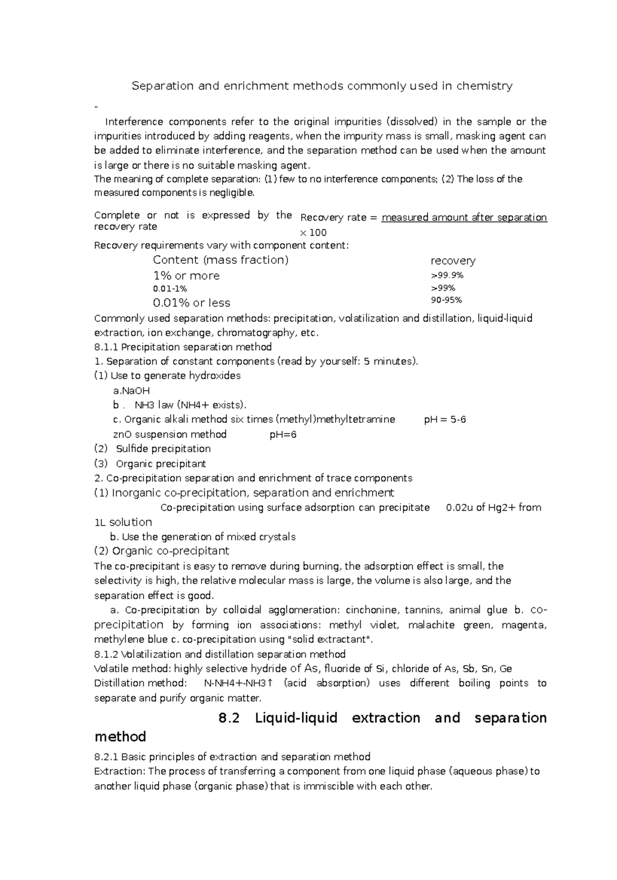 Separation and enrichment methods commonly used in chemistry ...