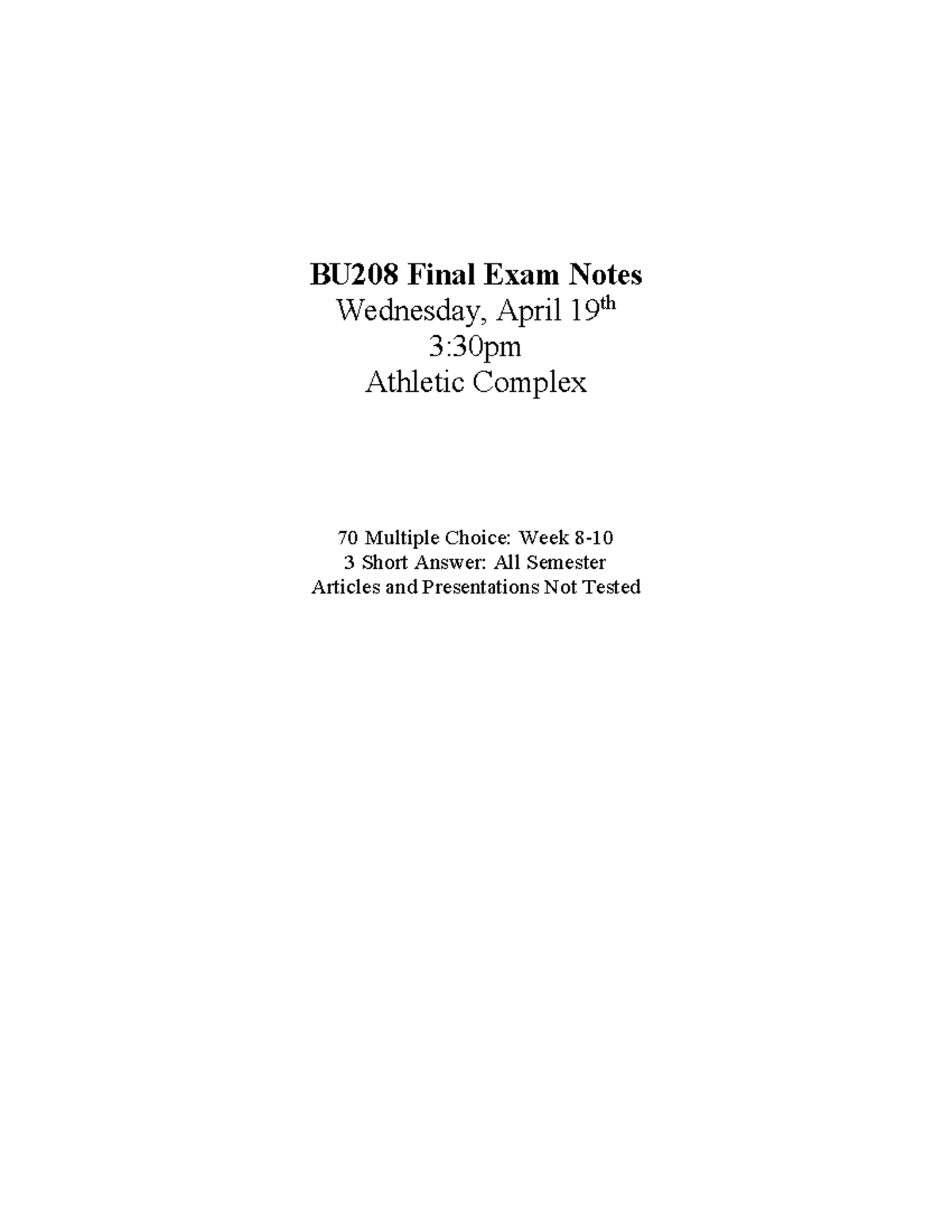 BU208 Final Exam Notes - Updated for winter term - BU208 Final Exam ...